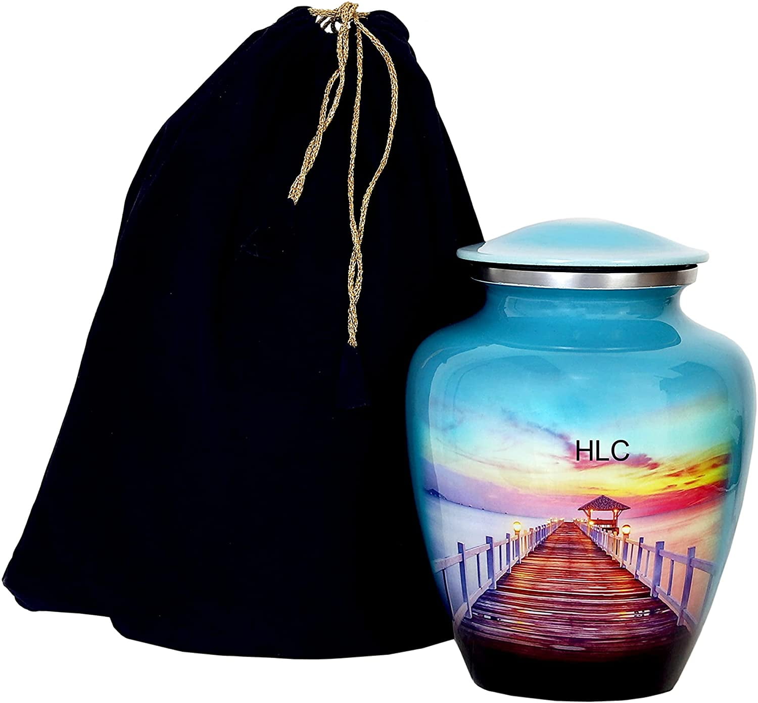 RUZIOON Lovely Bridge Hut Ocean Blue Cremation Urn for Human Ashes ...
