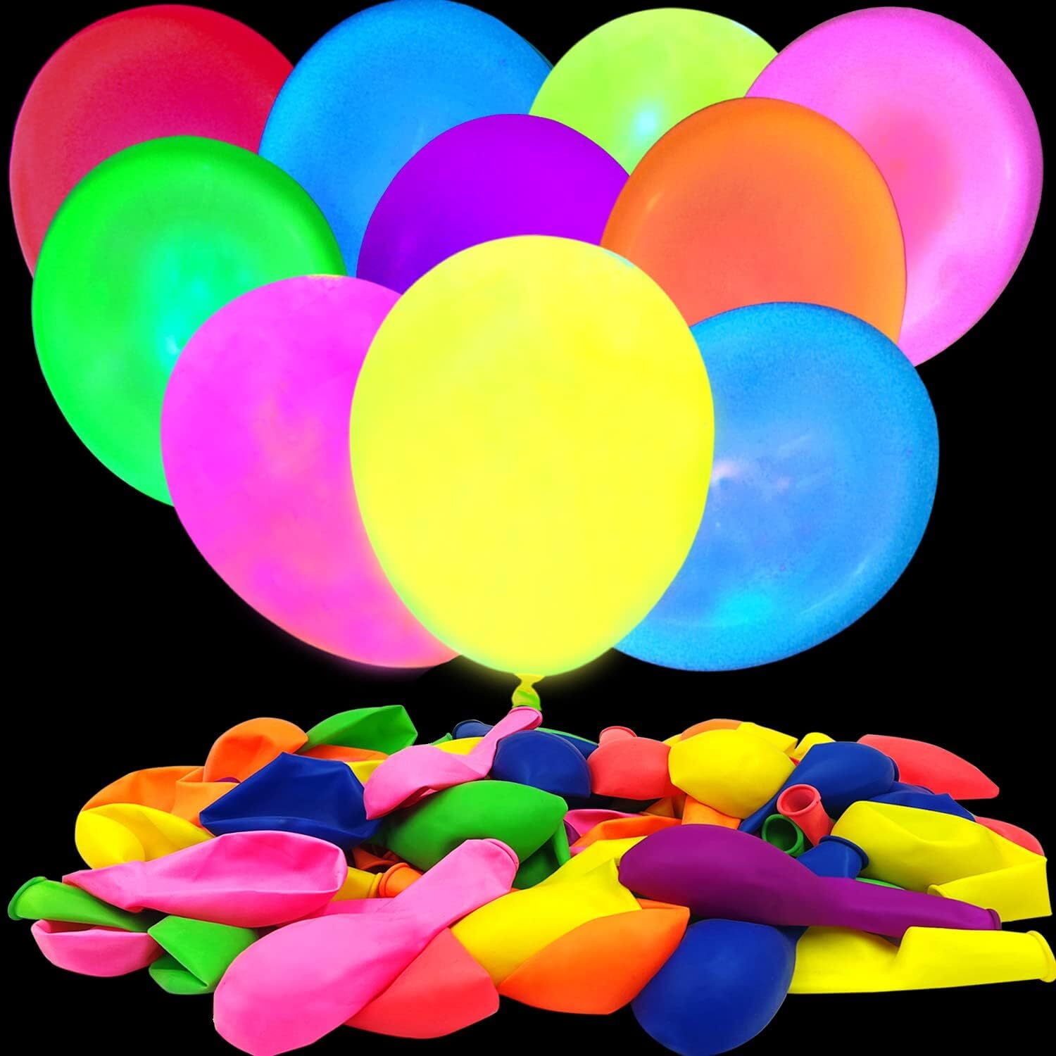 RUseeN 100 Pcs UV Neon Balloons, Neon Glow Party Balloons UV Black ...