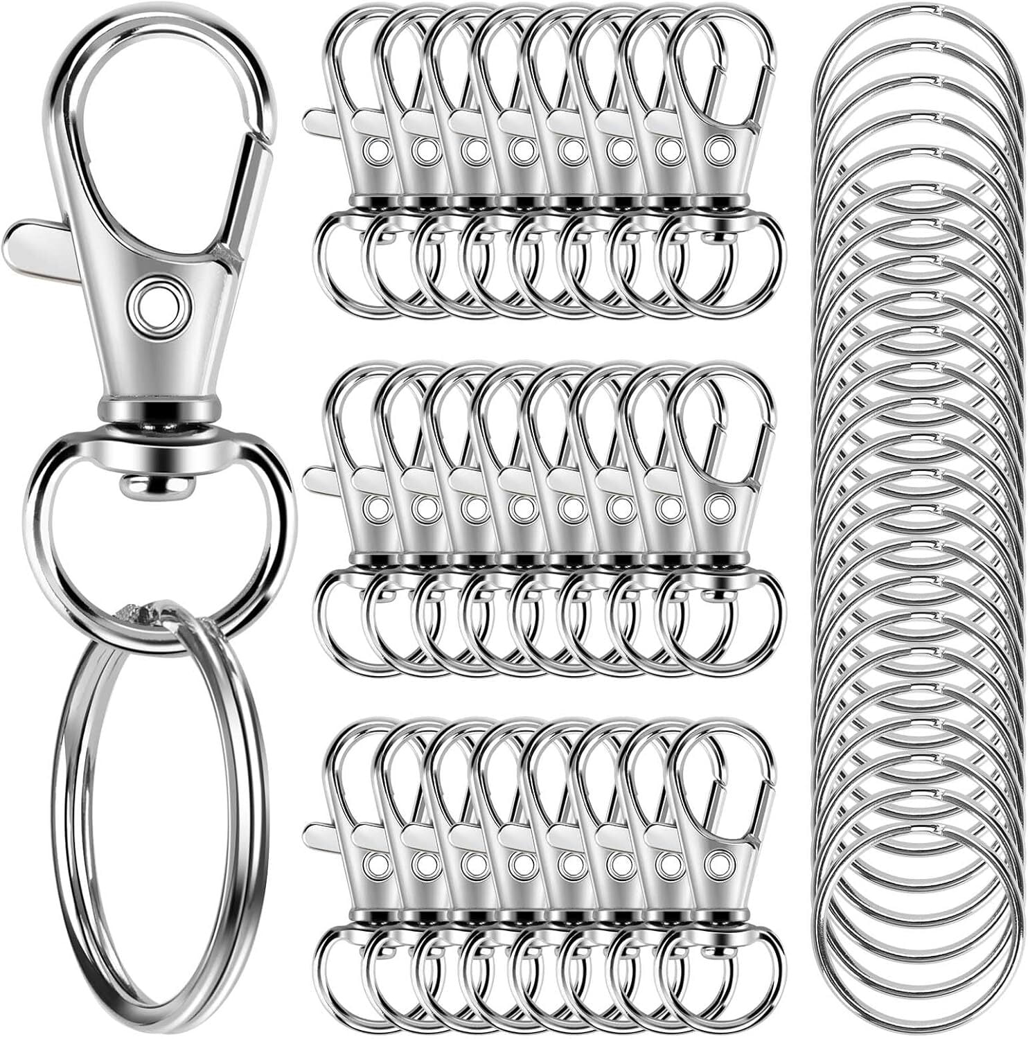 RUseeN 100PCS Keychain Hooks with Key Rings, Metal Swivel Lobster Claw ...