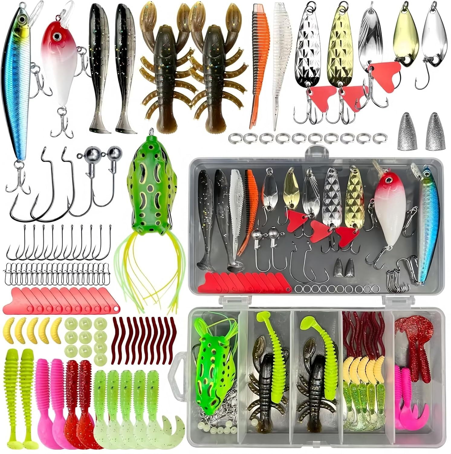 RUseeN 107PCS Fishing Tackle Lures Bait Kit Set Fishing Tackle Box with ...