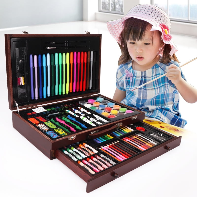 RUseeN 123 Pcs Deluxe Wooden Art Set, Acrylic Paints, Crayons, Colored ...