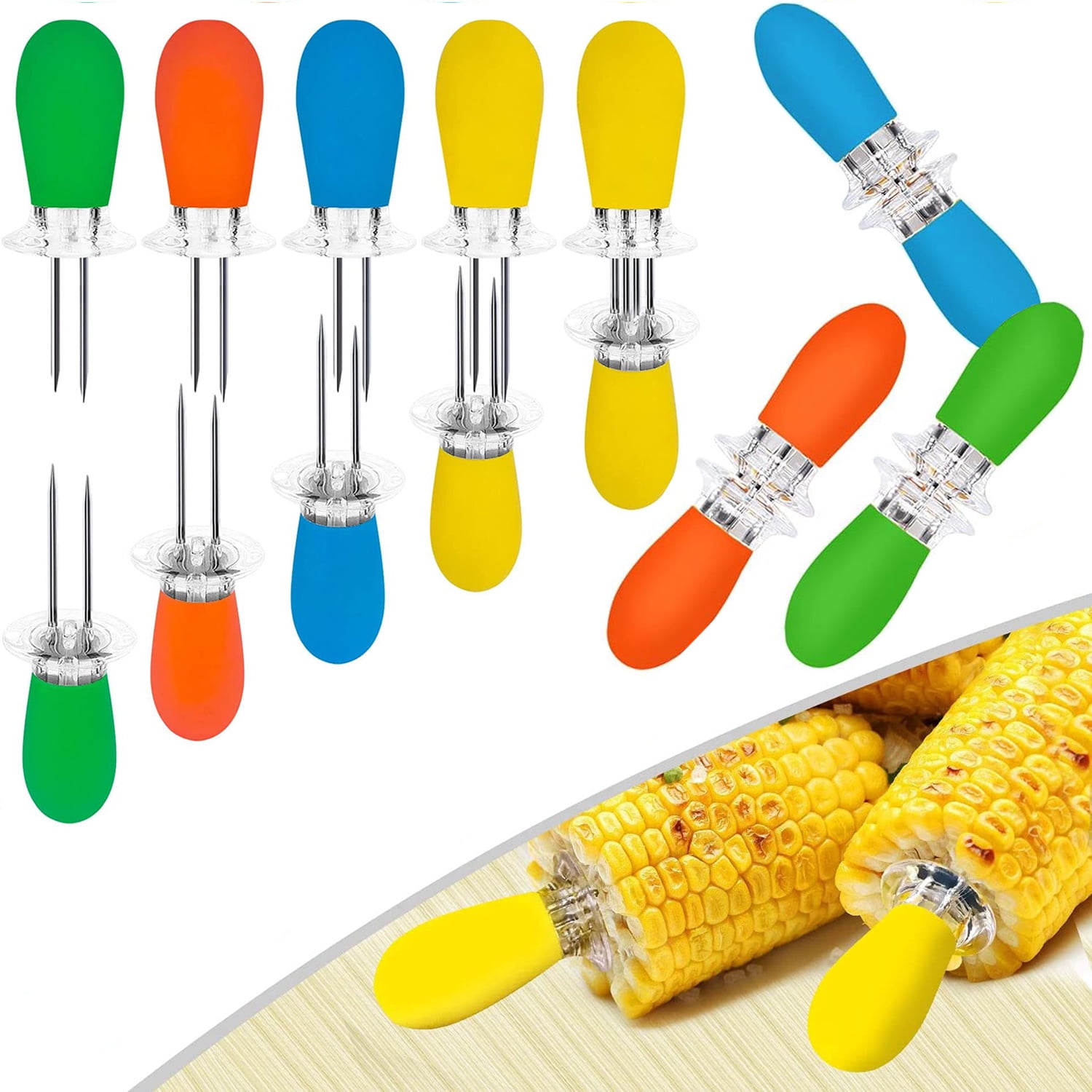 RUseeN 16 Pcs/8 Pairs Corn Holders, Stainless Steel Corn Cob Holders Corn on The Cob Skewers for ...