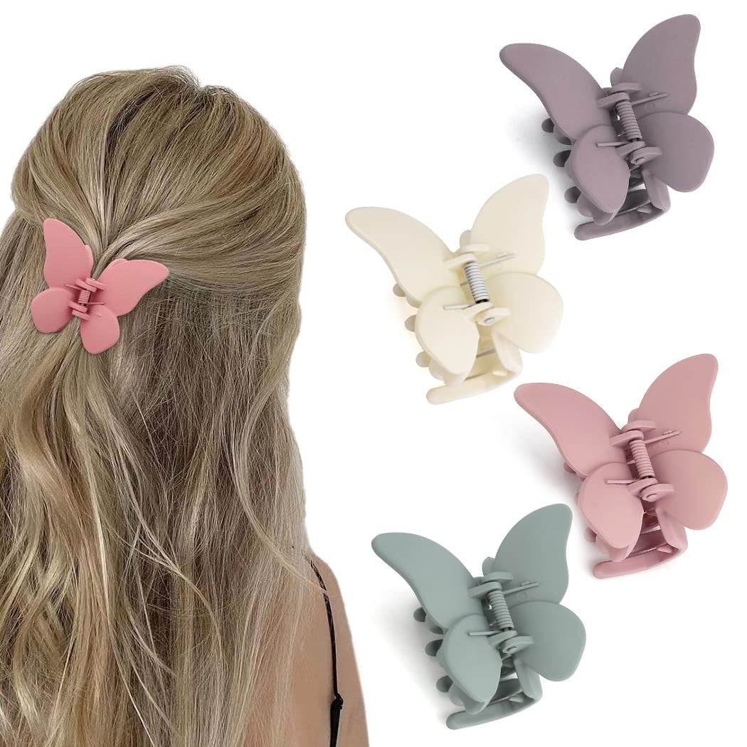 RUseeN 2.7" Matte Hair Clips for Women and Girls - Butterfly Claw Clips ...