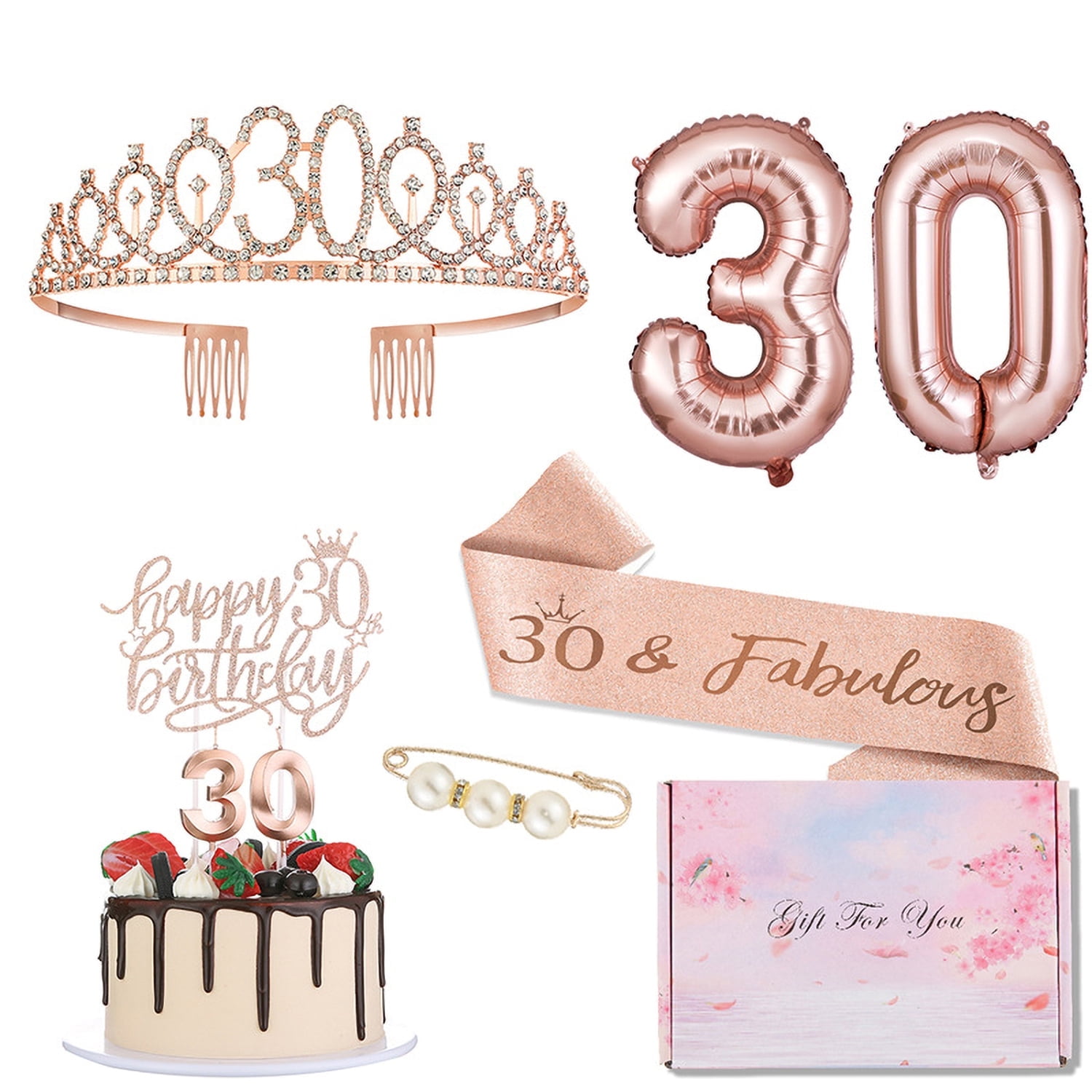 RUseeN 30th Birthday Decorations for Her, Including 30th Birthday Tiara ...