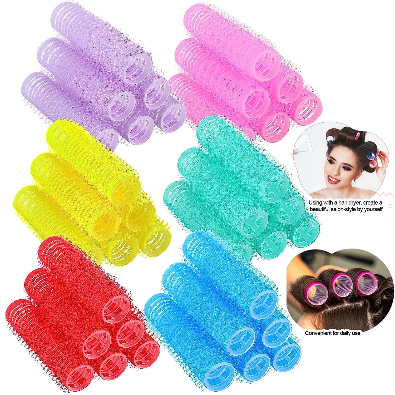 Ruseen Self Grip Small Hair Curlers, 36 Pieces, Nylon Material, 0.6 x 2 ...