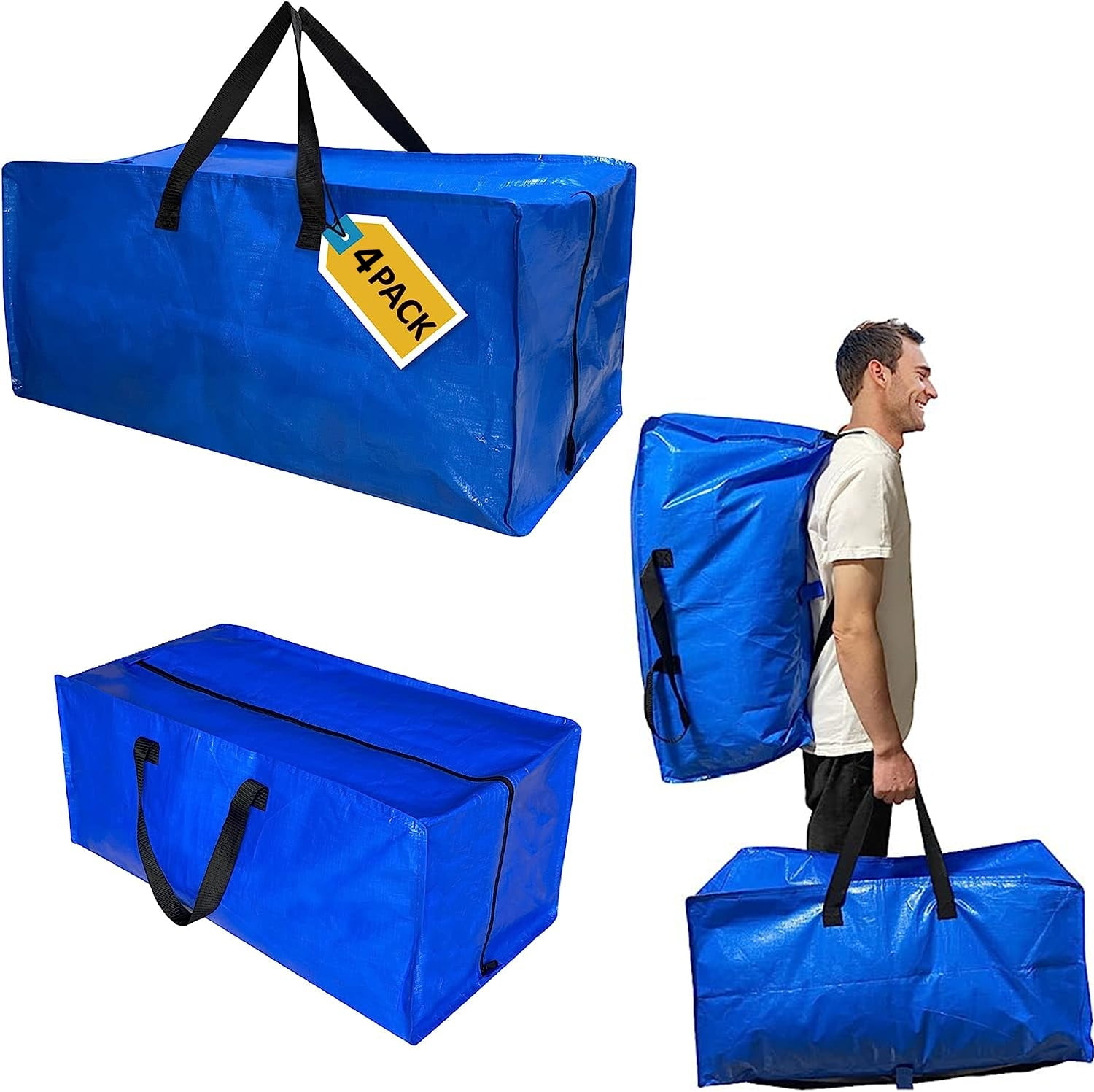 RUseeN 4 Pack Extra Large Moving Bags with Zippers & Carrying Handles ...