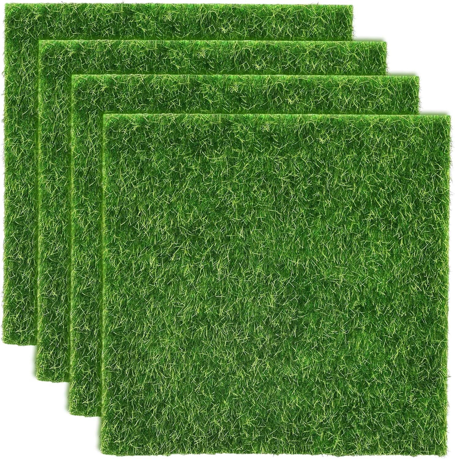RUseeN 4 Packs 6 x 6 Inches Fake Grass Decor for Crafts Artificial ...