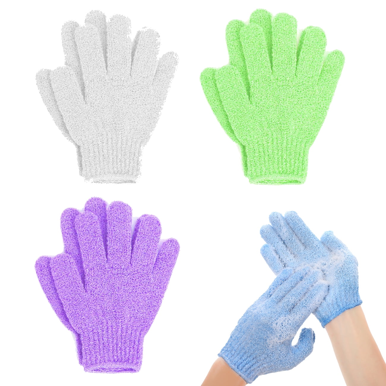 RUseeN 4 Pairs Double Sided Exfoliating Gloves Body Scrubber Scrubbing ...