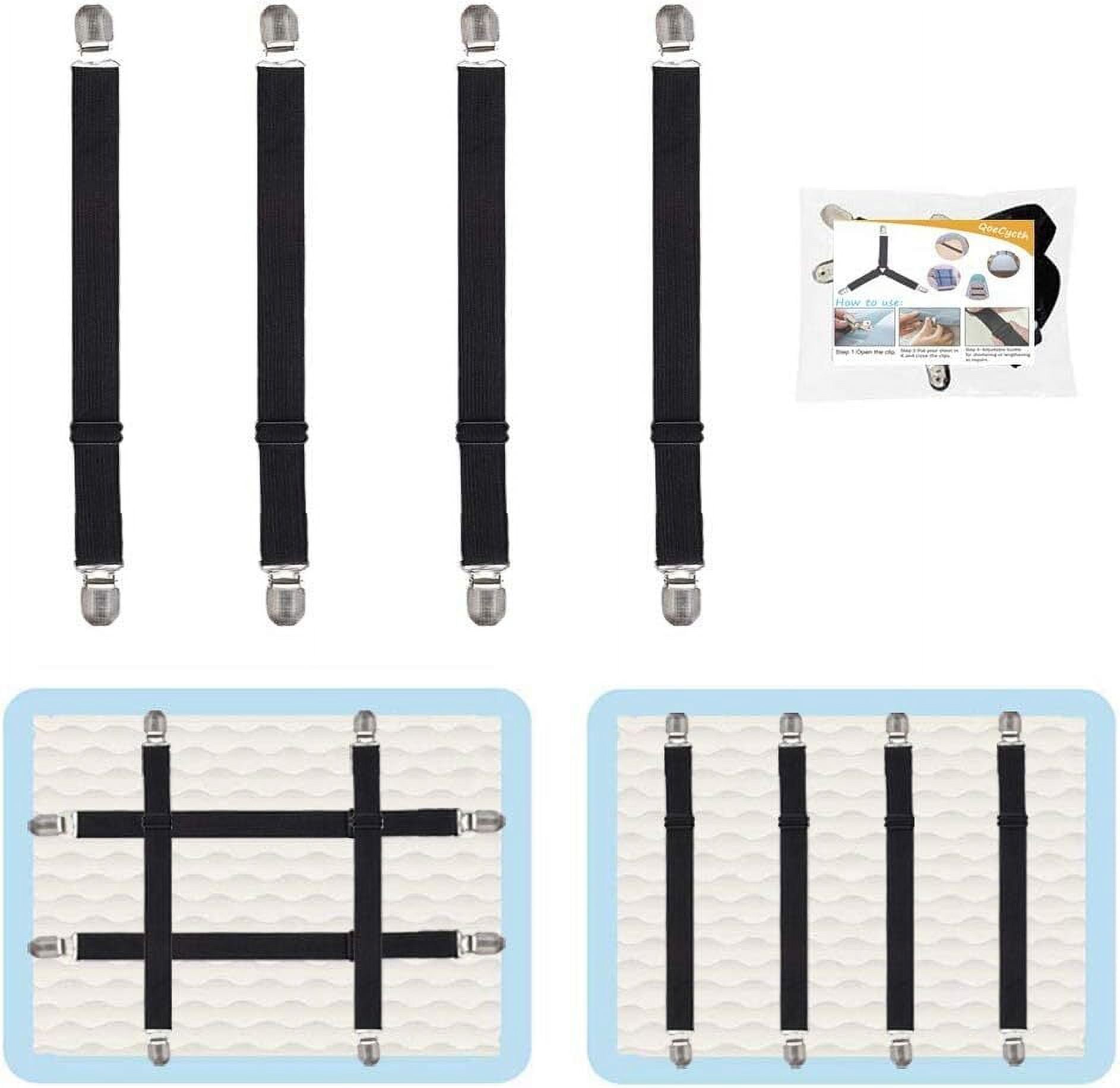 RUseeN 4Pcs Adjustable Bed Sheet Straps Clips, Elastic Mattress Sheet ...