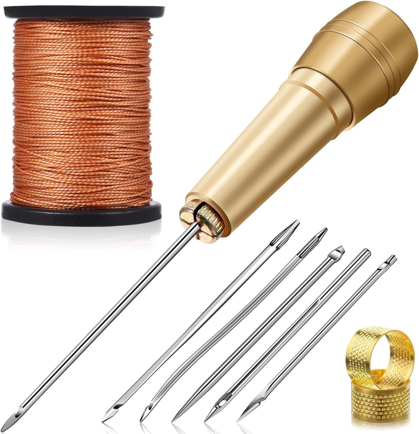 RUseeN 6 Pieces Canvas Leather Sewing Awl Needle with Copper Handle ...