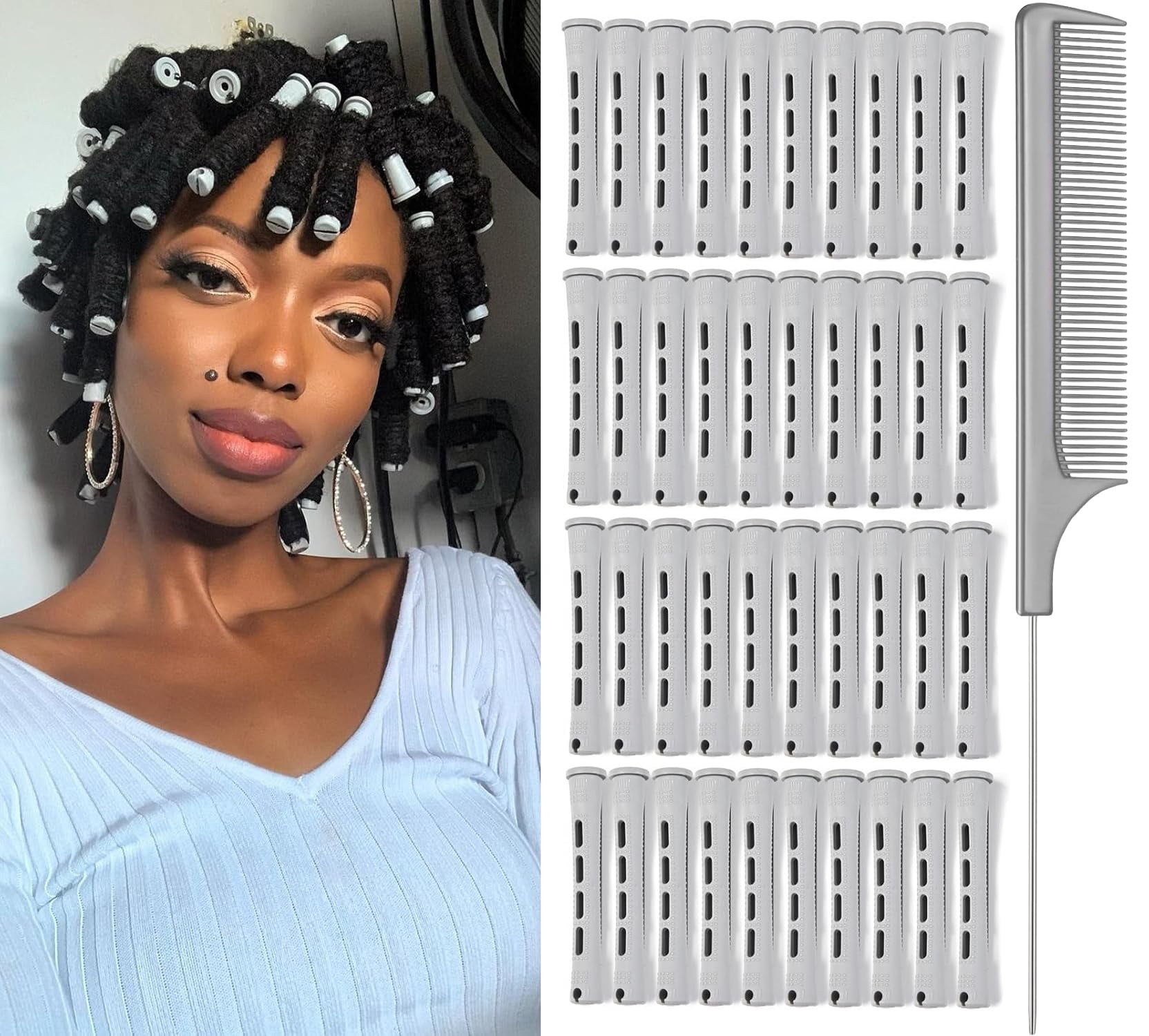 RUseeN 60 Pieces Gray Hair Perm Rods Plastic Cold Wave Perming Curlers ...