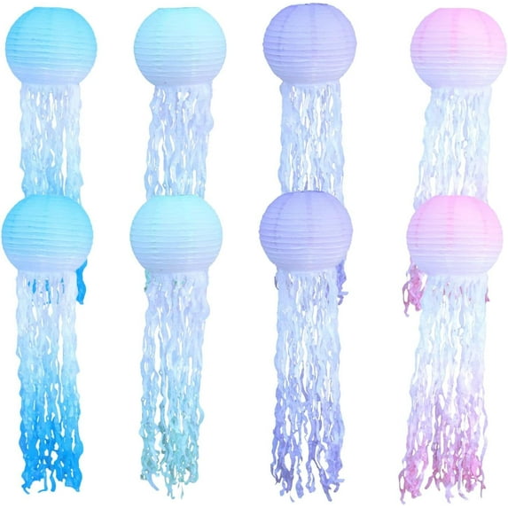 RUseeN 8pcs Hanging Jellyfish Paper Lanterns, Gradient Color Paper ...