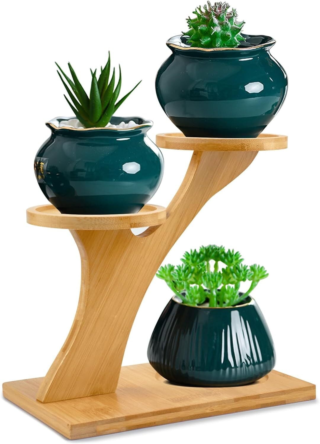 RUseeN Bamboo Plant Stand, 3 Tiers Indoor Succulent Windowsill Shelf ...