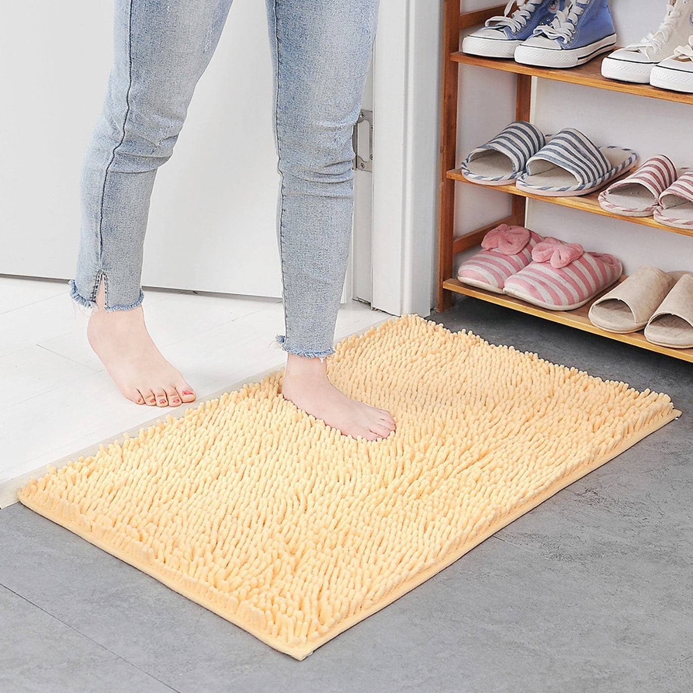 RUseeN Beige Bathroom Rugs â Thick Chenille Bath Mats for Bathroom ...
