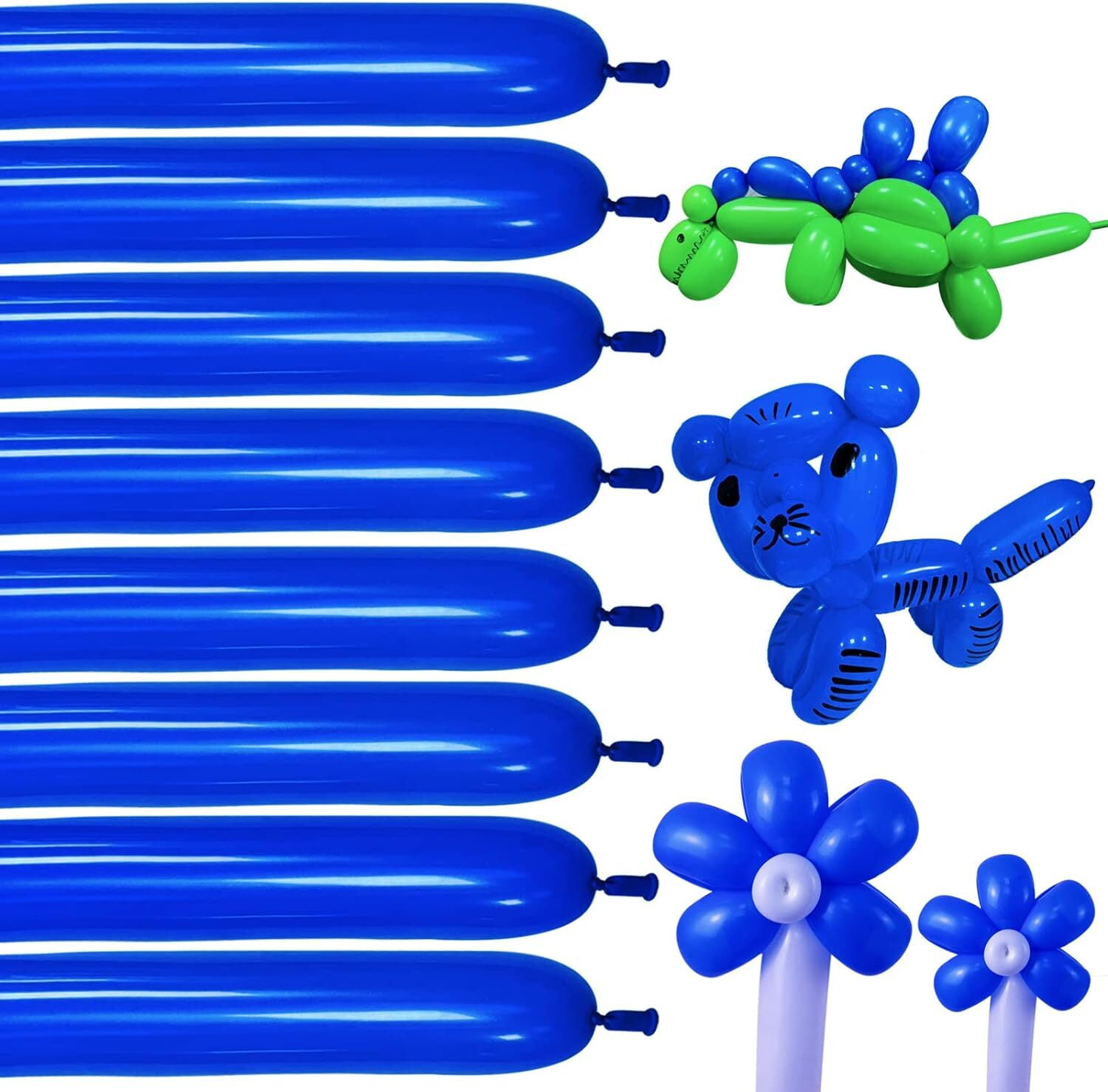 RUseeN Blue Long Skinny Balloons Blue Balloons Shiny Thick Latex, Blue ...
