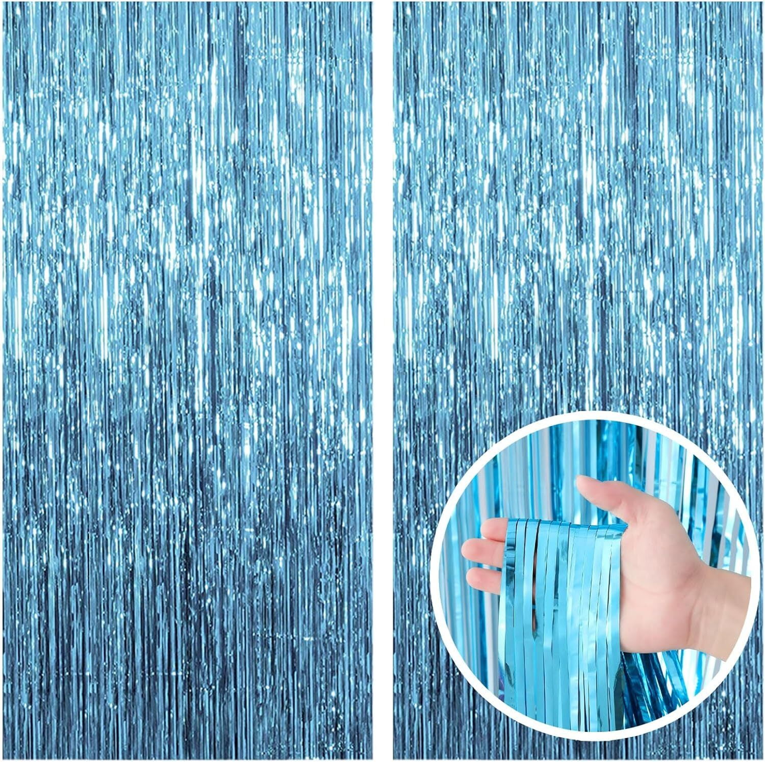 RUseeN Blue Tinsel Foil Fringe Curtains - 3 Pack 3.28 x 6.56 ft ...