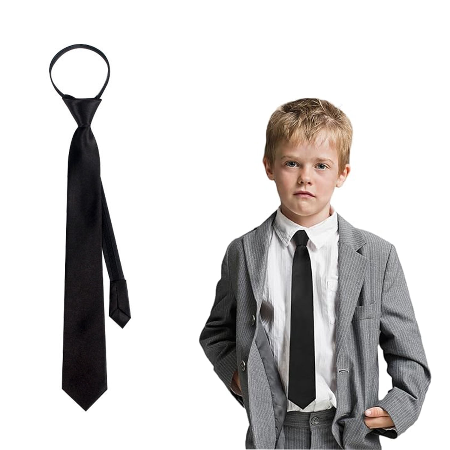 RUseeN Boys Ties Solid Color Pre-Tied Kids Necktie for Age 8-12 ...