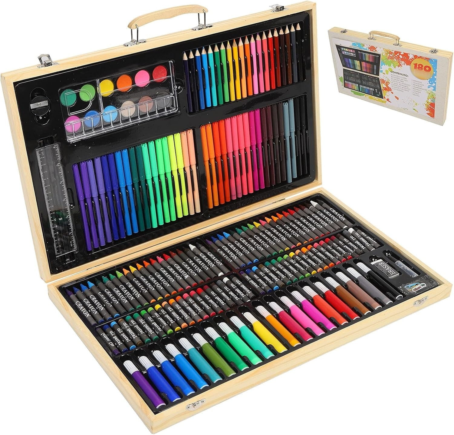 RUseeN Deluxe Wooden Art Supplies, 180 Pcs Drawing Kit Painting Art Set ...