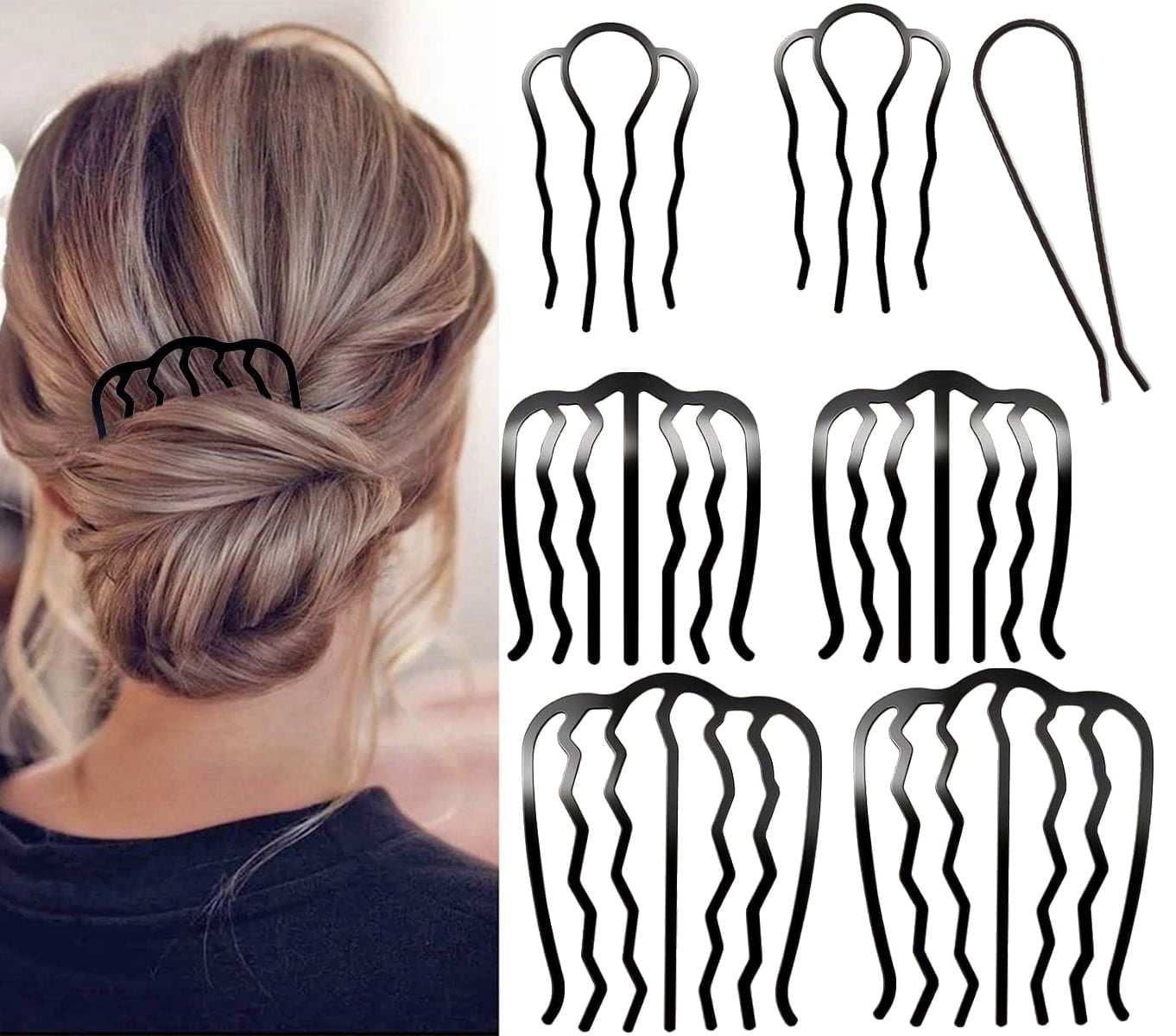 RUseeN French Hair Pin, 7 PCS Black Hair Pins for Women Metal Hair Side ...