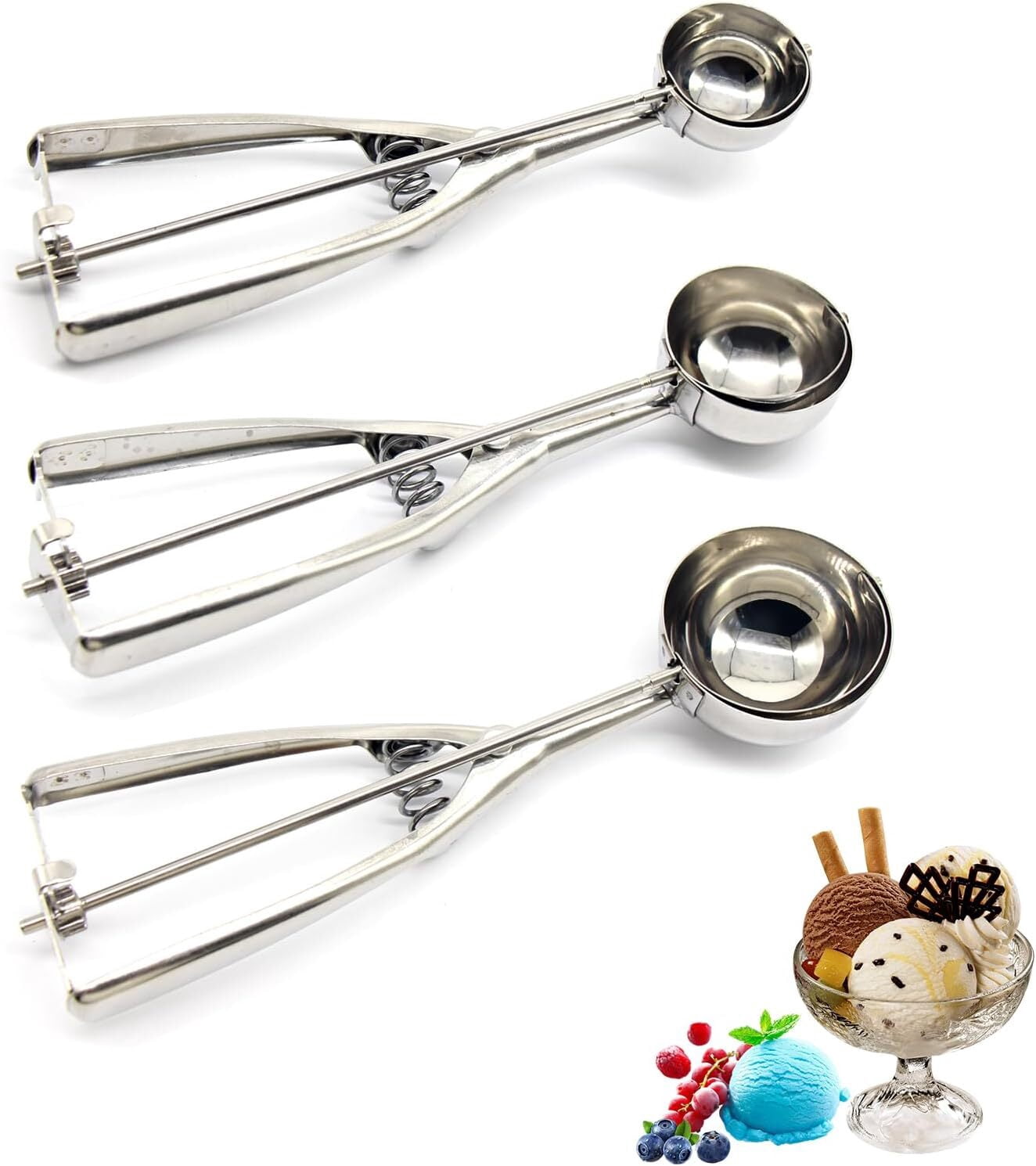 RUseeN Ice Cream Scoop, 3Pcs Cookie Scoop for Baking, Stainless Steel ...