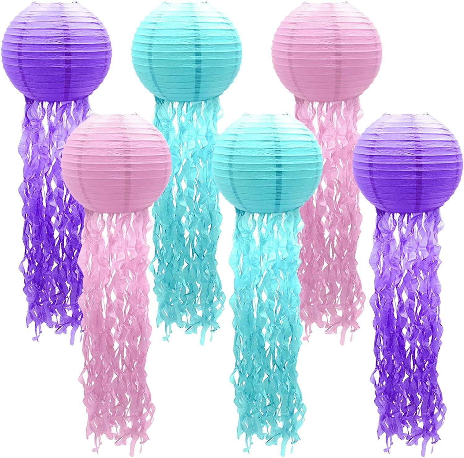 RUseeN Jellyfish Decor, 6 Pacs Jellyfish Paper Lanterns with Hooks ...