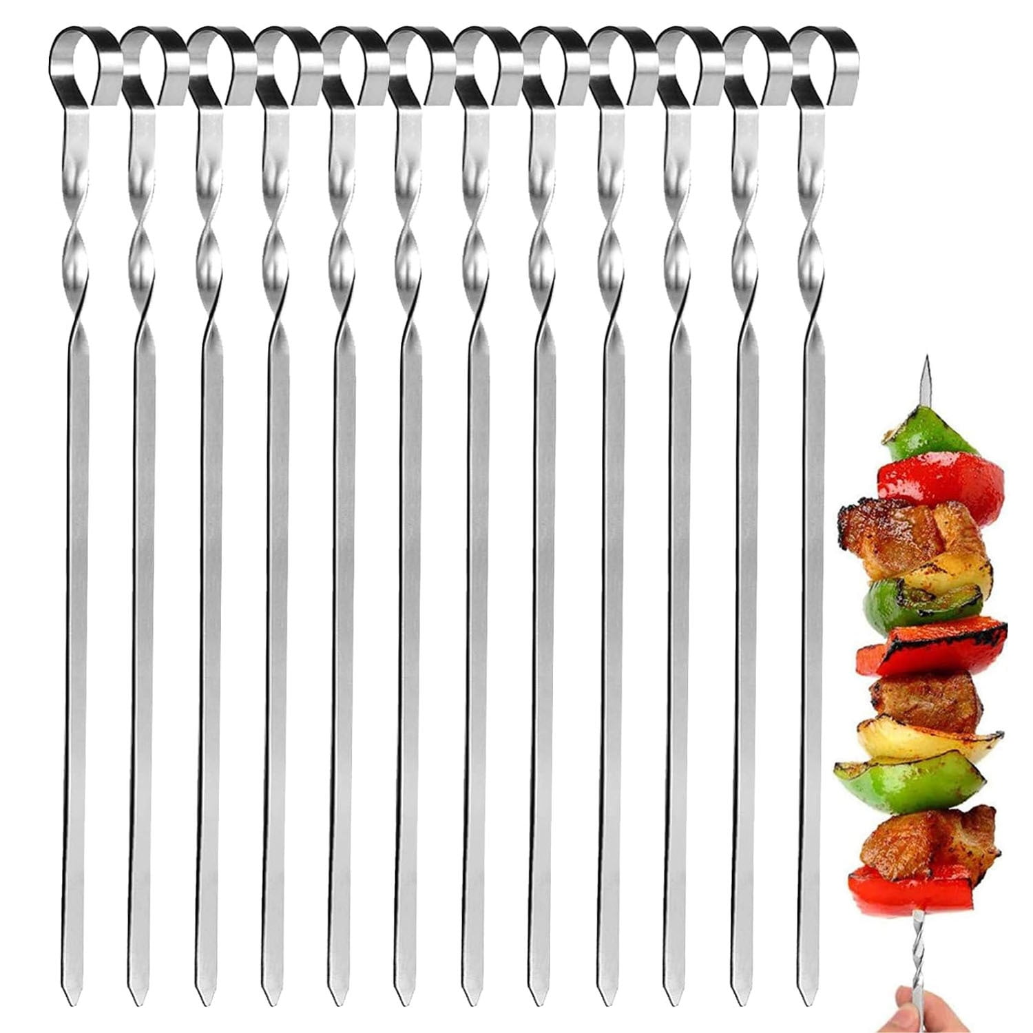 RUseeN Kabob Skewers 15" Stainless Steel Long BBQ Barbecue Skewers ...