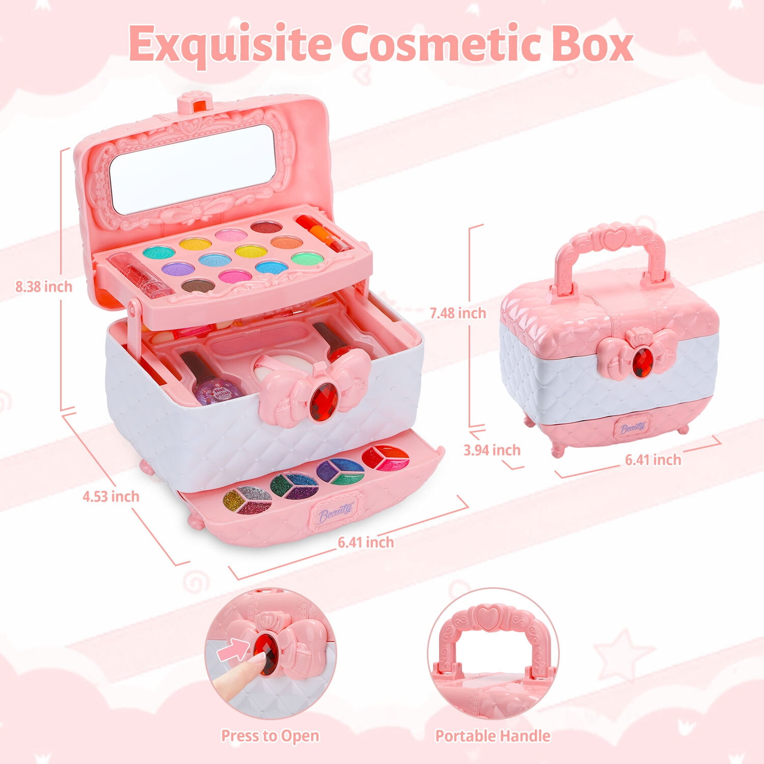 RUseeN Kids Makeup Kit for Girls 42 Pcs Washable Real Cosmetic, Safe ...