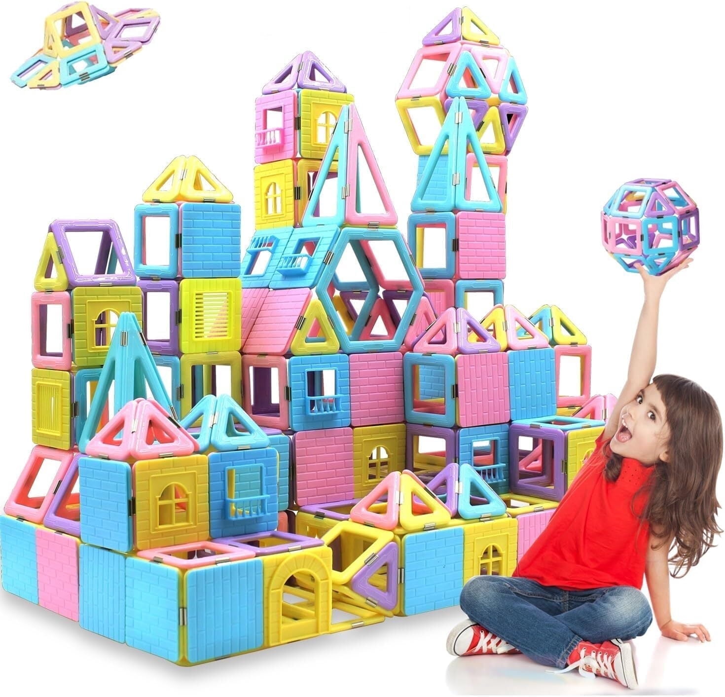 RUseeN Magnetic Tiles Building Blocks Toys for Kids, 103 Pcs 3D ...