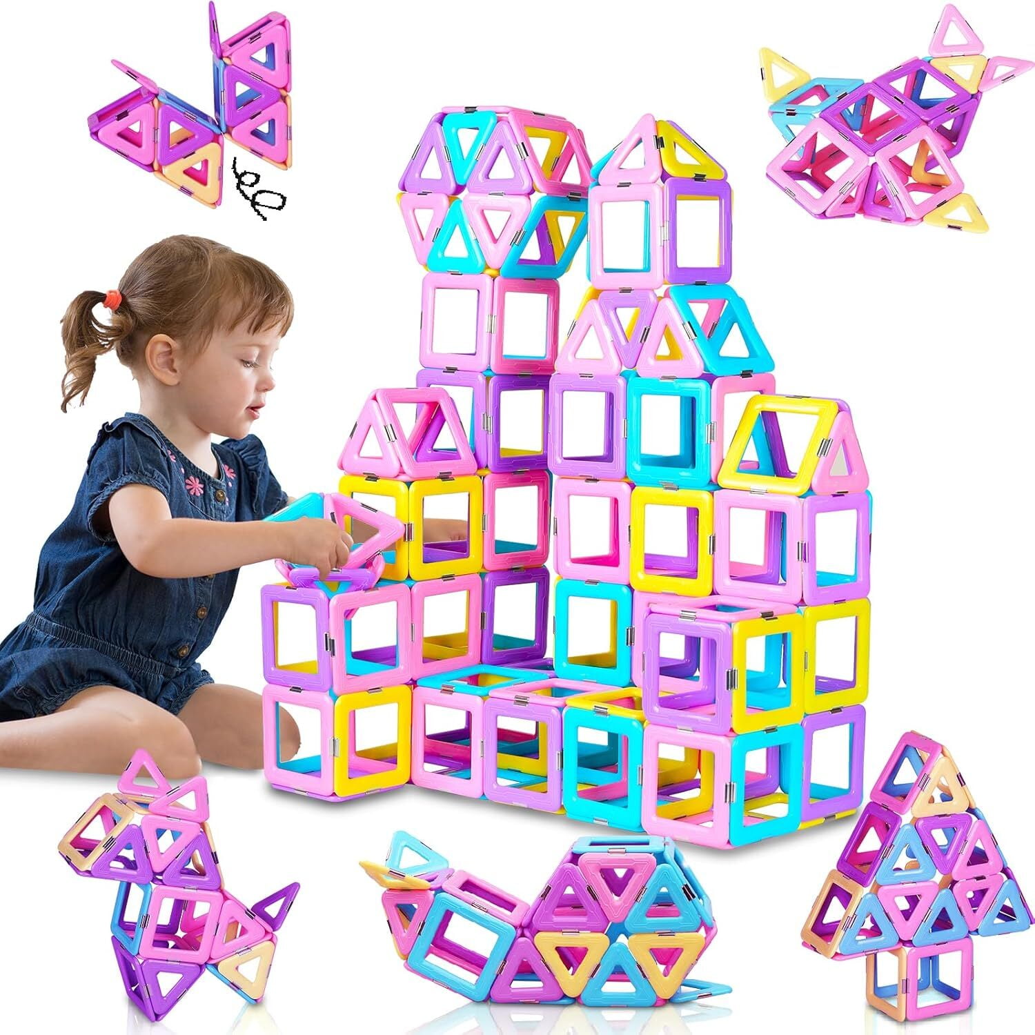 RUseeN Magnetic Tiles Kids Toys for 3+ Year Old Boys & Girls, STEM ...