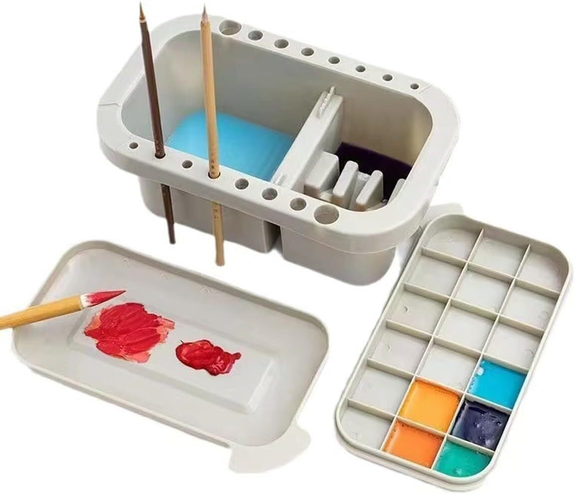 RUseeN Multi-Use Paint Brush Basin with Brushes Holder, Washer, Trays ...