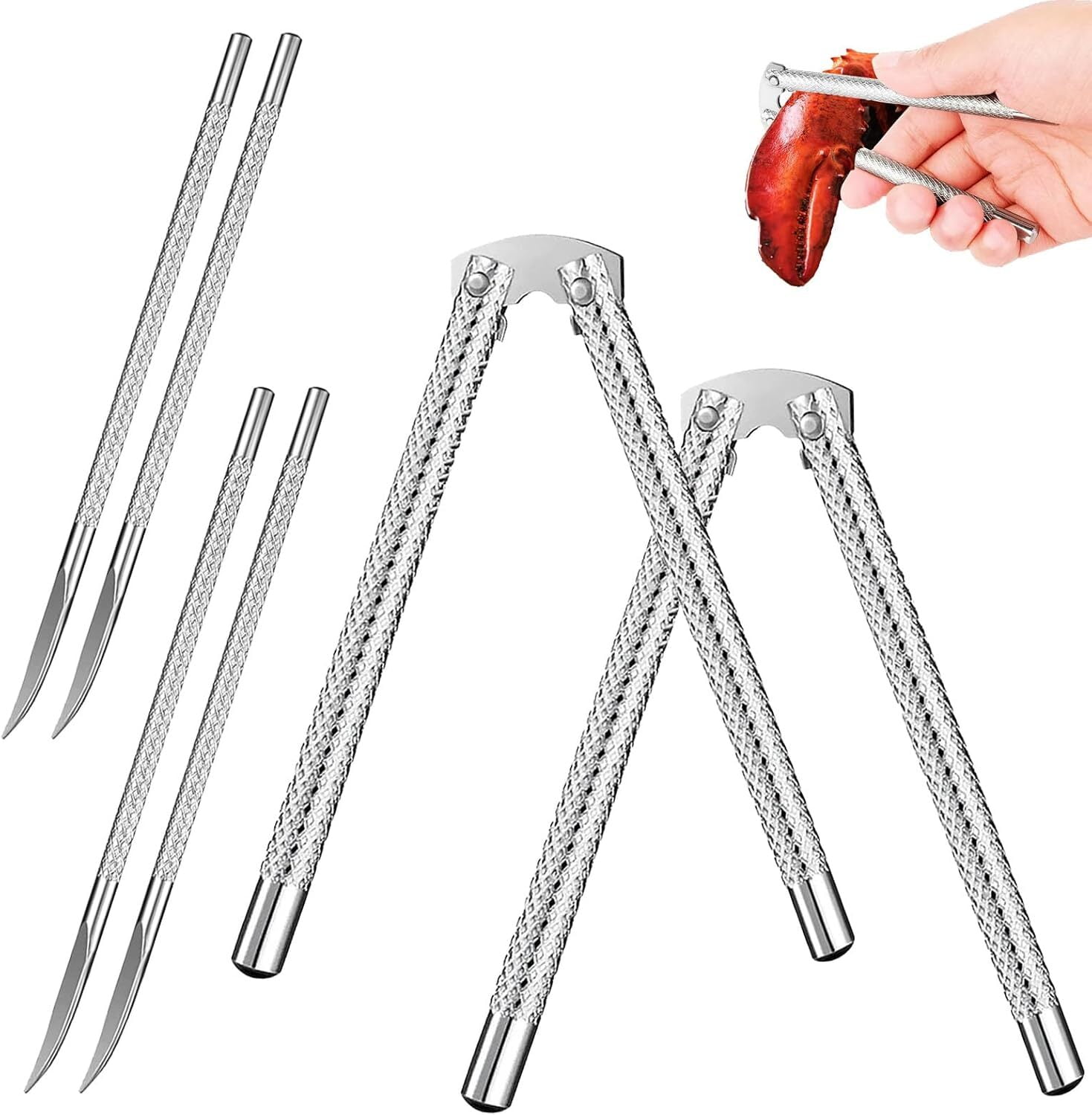 RUseeN Nut Crackers and Picks, Stainless Steel Nutcracker Silver Metal ...