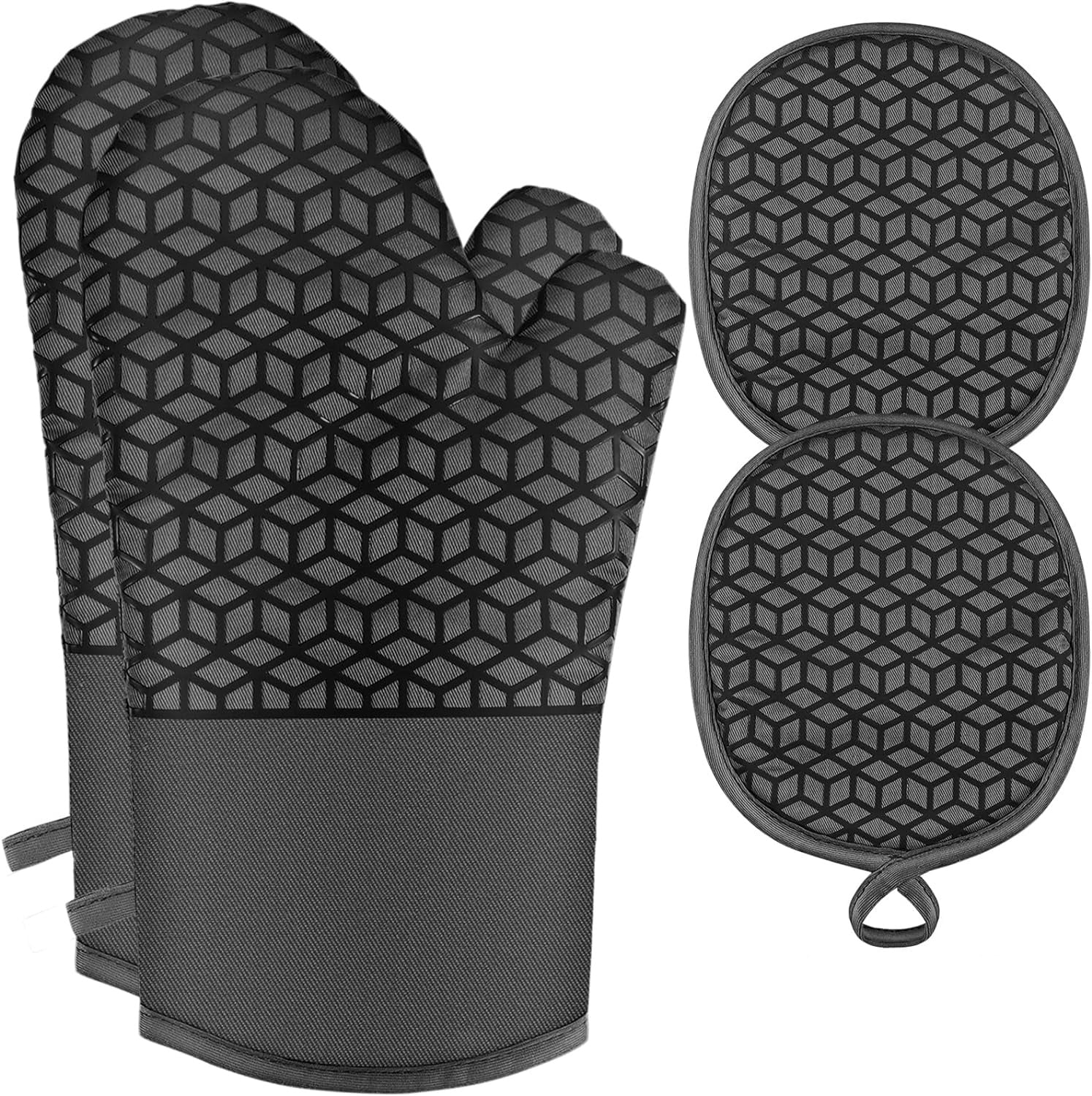 RUseeN Oven Mitts And Pot Holders Set 4Pcs,Kitchen Oven Glove,High Heat ...
