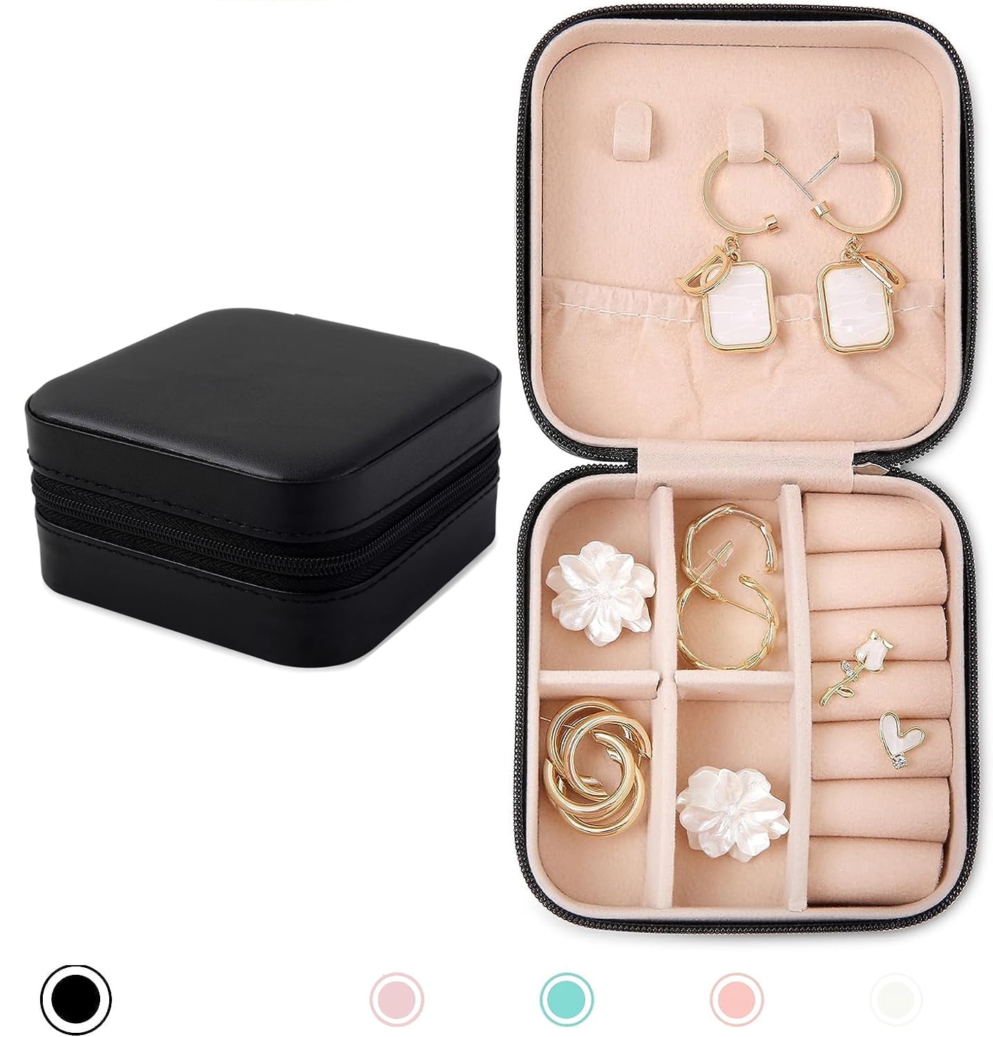 RUseeN PU Leather Small Travel Jewelry Case, Portable Jewelry Box with ...