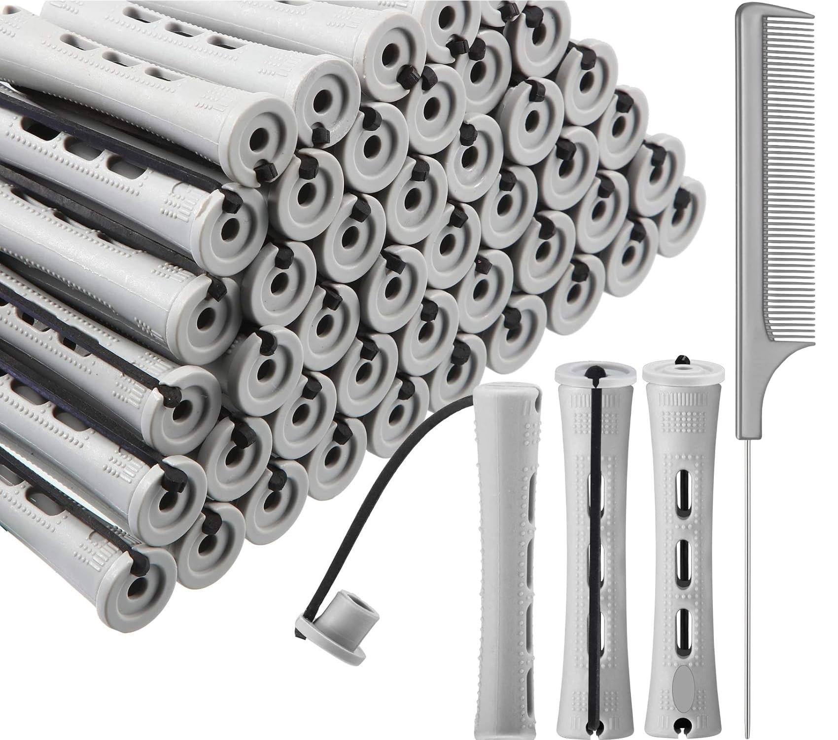 RUseeN Perm Rods Set for Short Natural Hair 60pcs Gray Plastic Cold ...