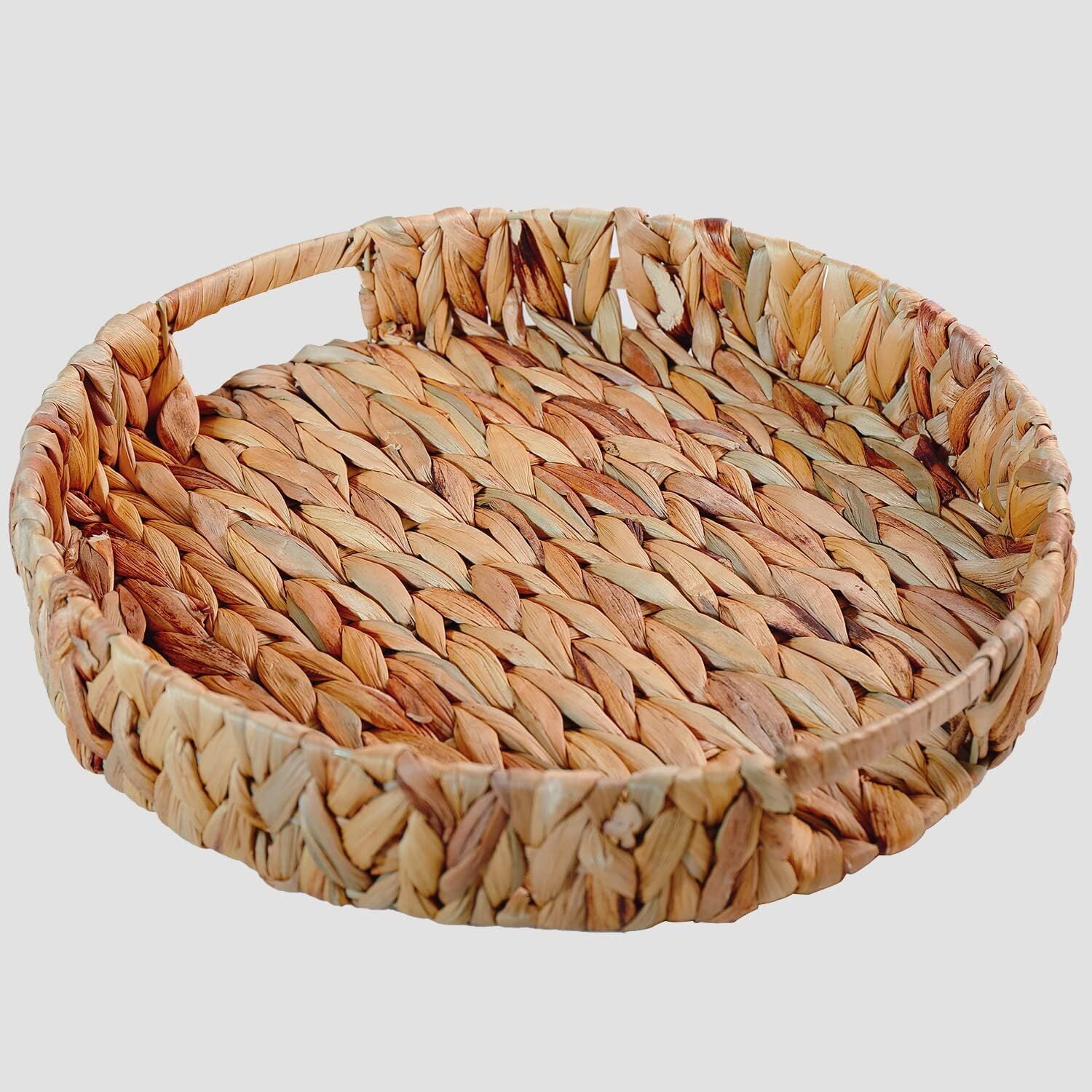 RUseeN Round Basket Tray Wicker Rattan Serving Tray with Handles ...