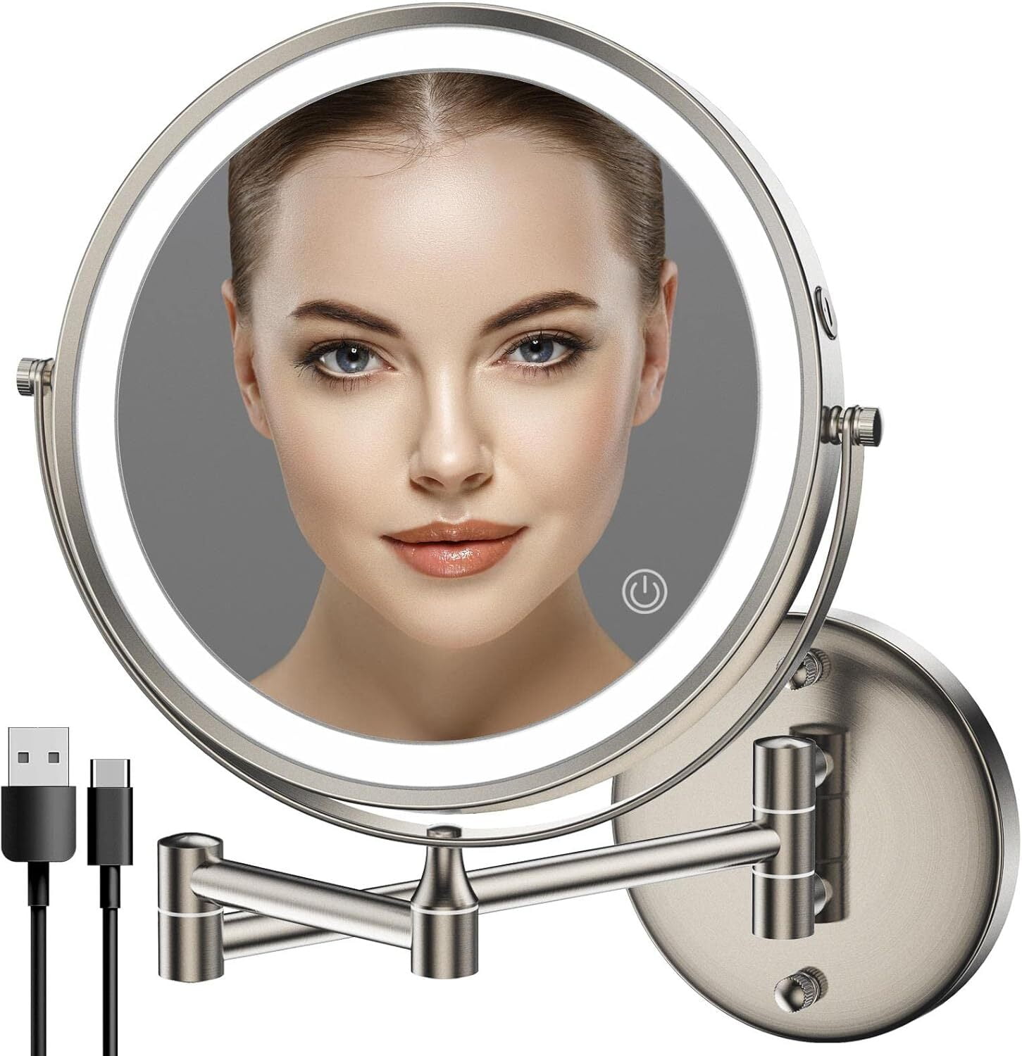 RUseeN Wall Mounted Lighted Makeup Mirror, 8 Inch Rechargeable Double ...