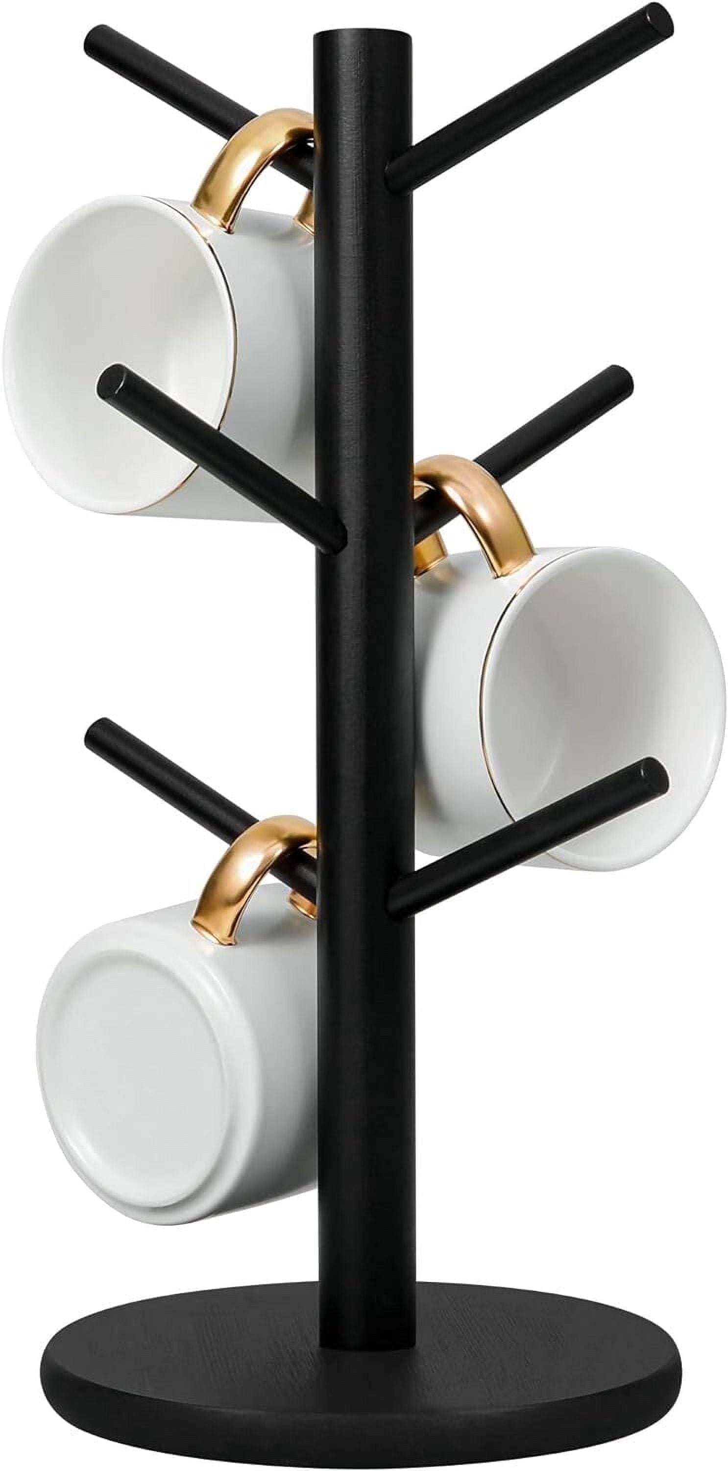 Ruseen Wooden Coffee Mug Holder Tree Black with 6 Hooks, Countertop ...