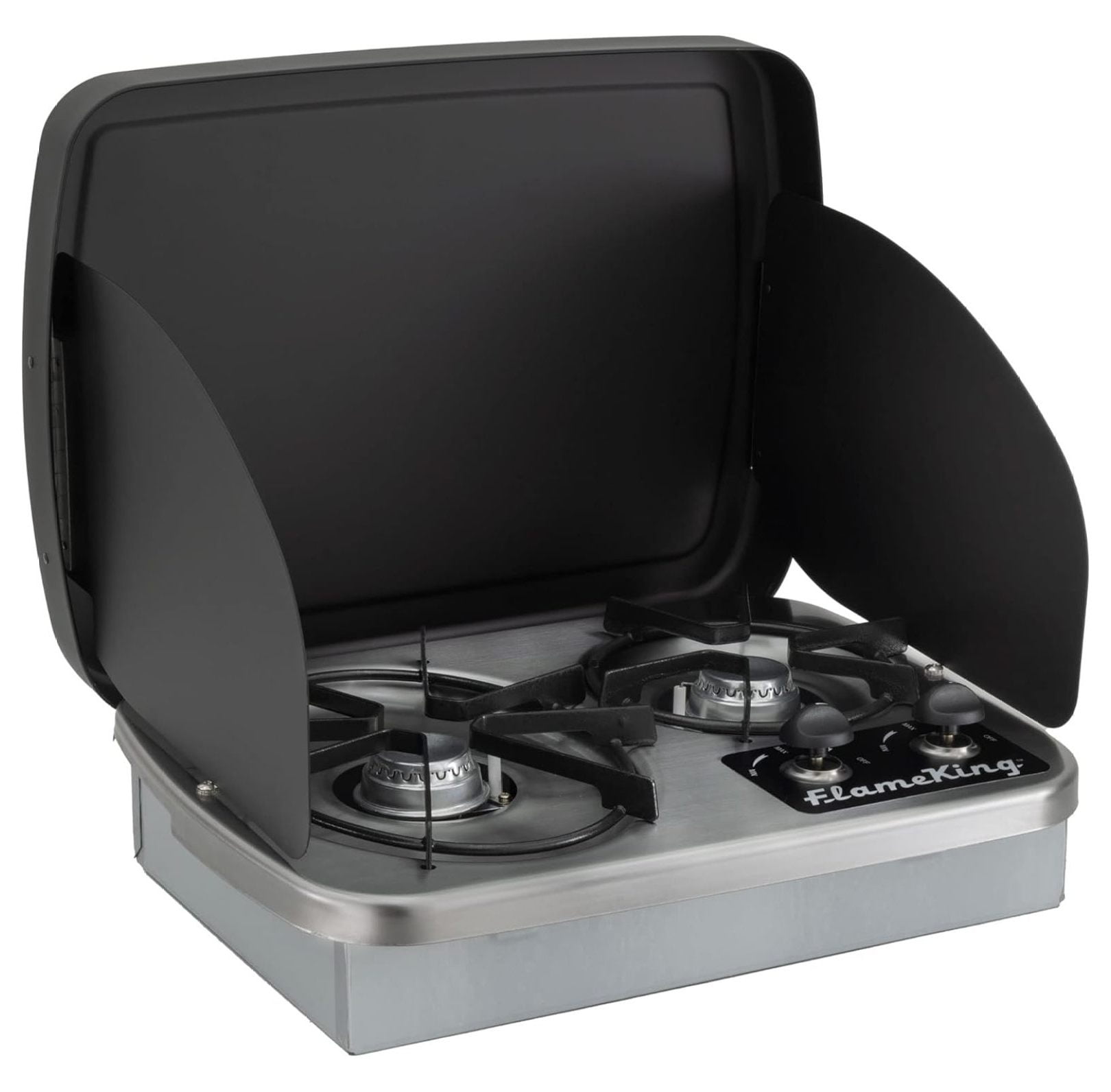 RV 2 Burner Gas Built-In Cooktop Stove with Cover Hood and Wind Guard ...