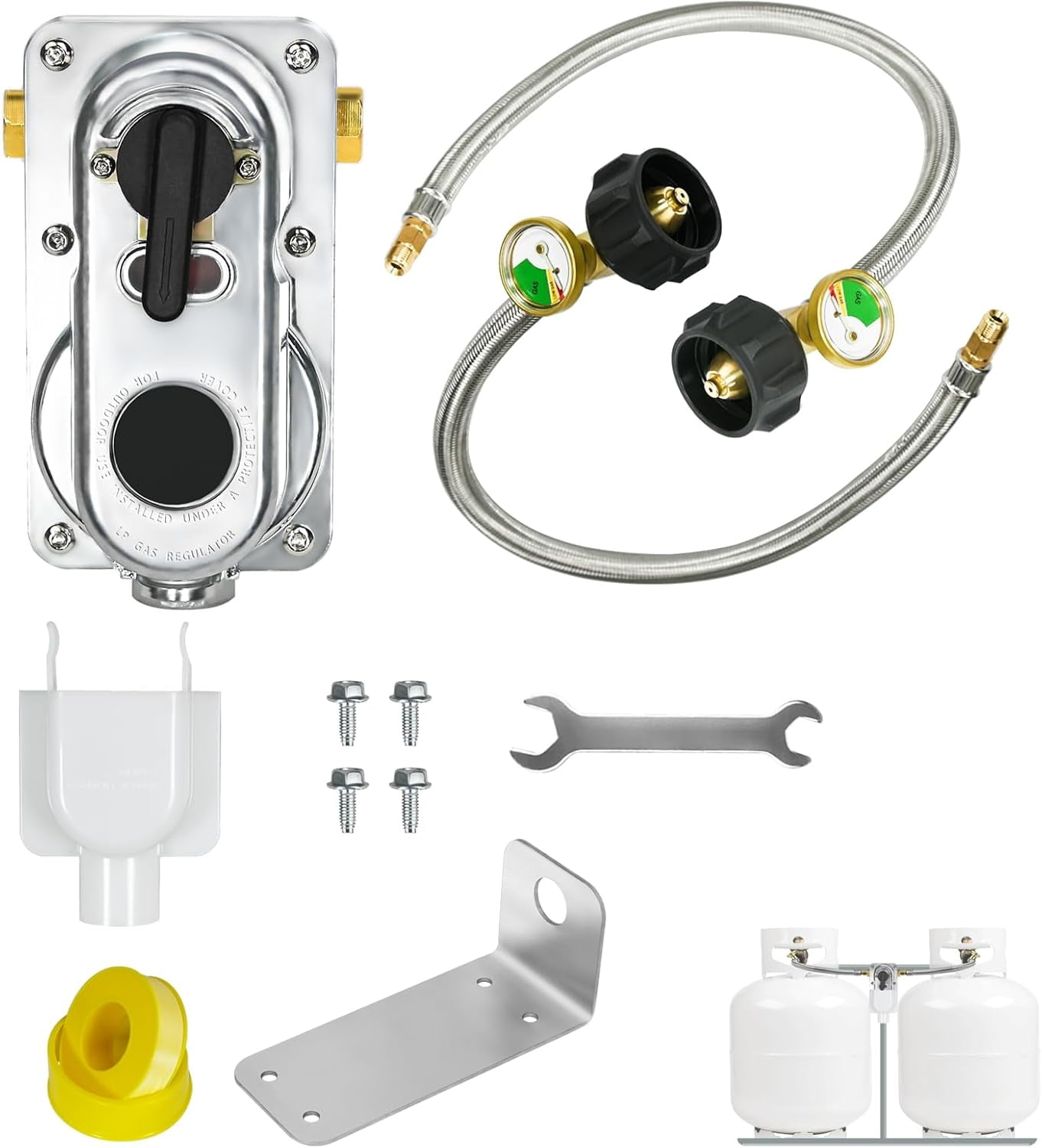 RV 2-Stage Automatic Changeover LP Propane Gas Regulator with Dual 21 ...