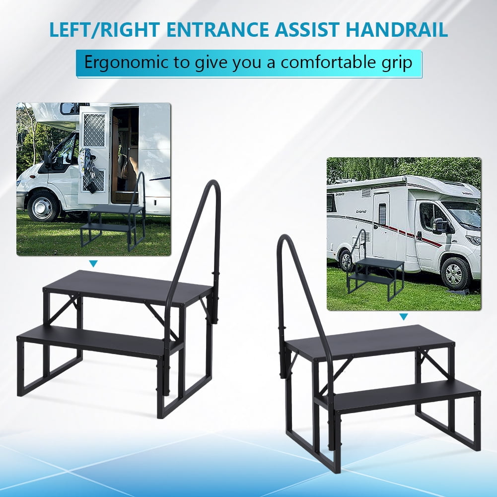 RV 2-Step Portable Metal Stairs with Handrail for Camper, Hot Tub ...