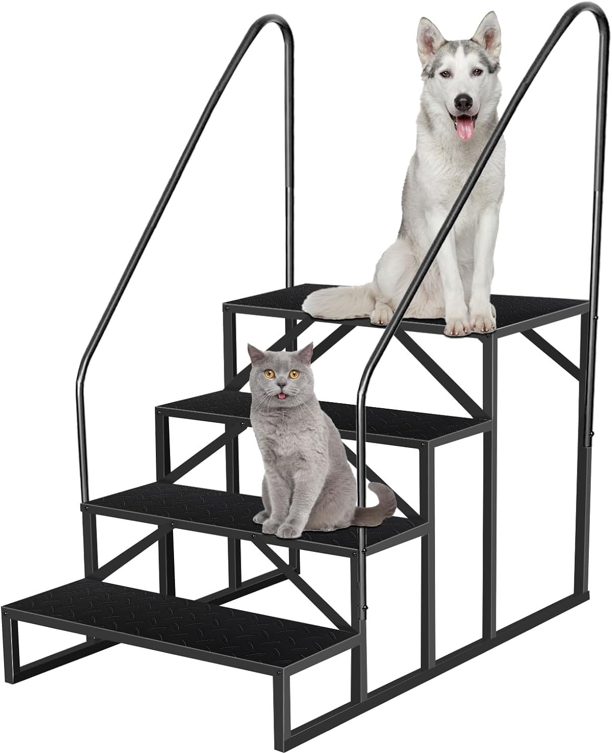 RV 4-Step Ladder with Handrail - Heavy Duty Steel Mobile Home Stairs ...