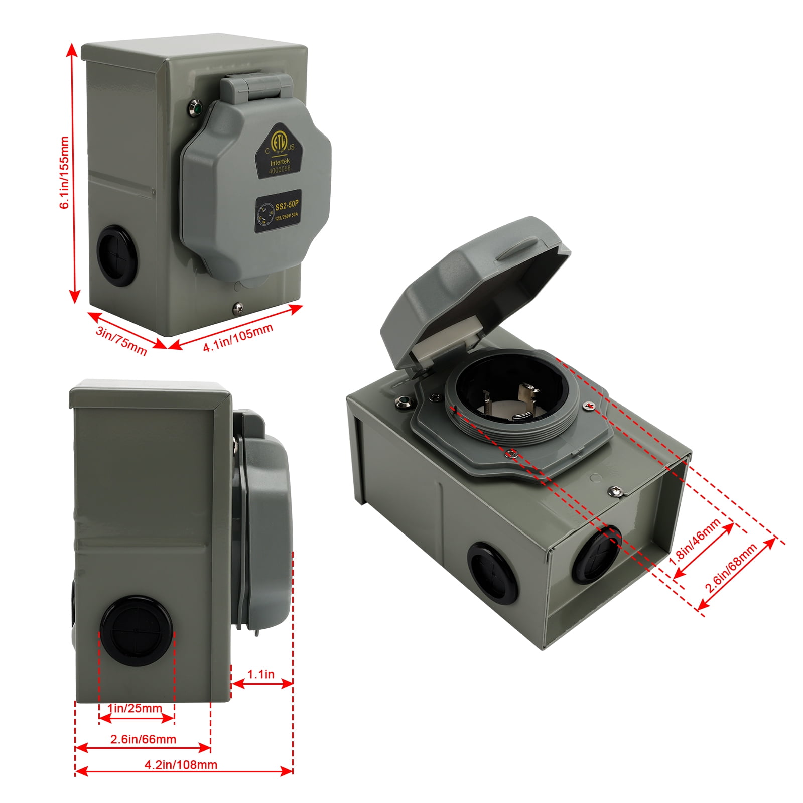RV 50 Amp Power Inlet Box For Outdoor Receptacle 3 Prong Locking Plug ...