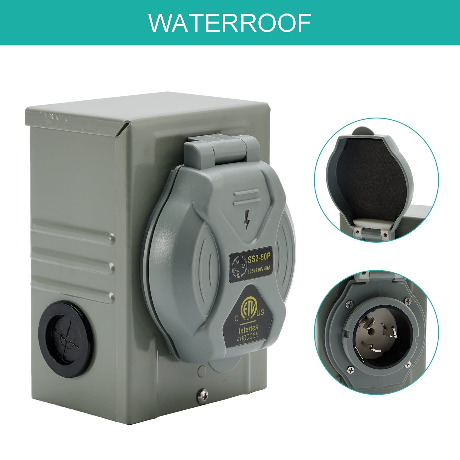 RV 50 Amp Power Inlet Box Outdoor Receptacle 3 Prong Locking Plug with ...