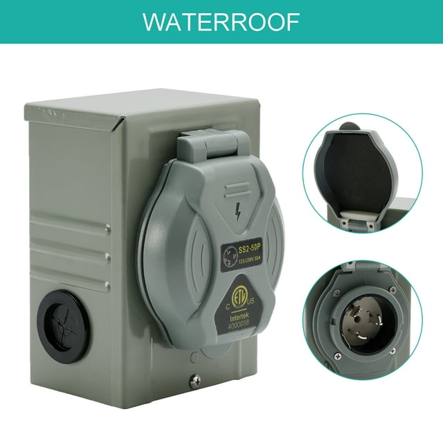 RV 50 Amp Power Inlet Box Outdoor Receptacle 3 Prong Locking Plug with ...
