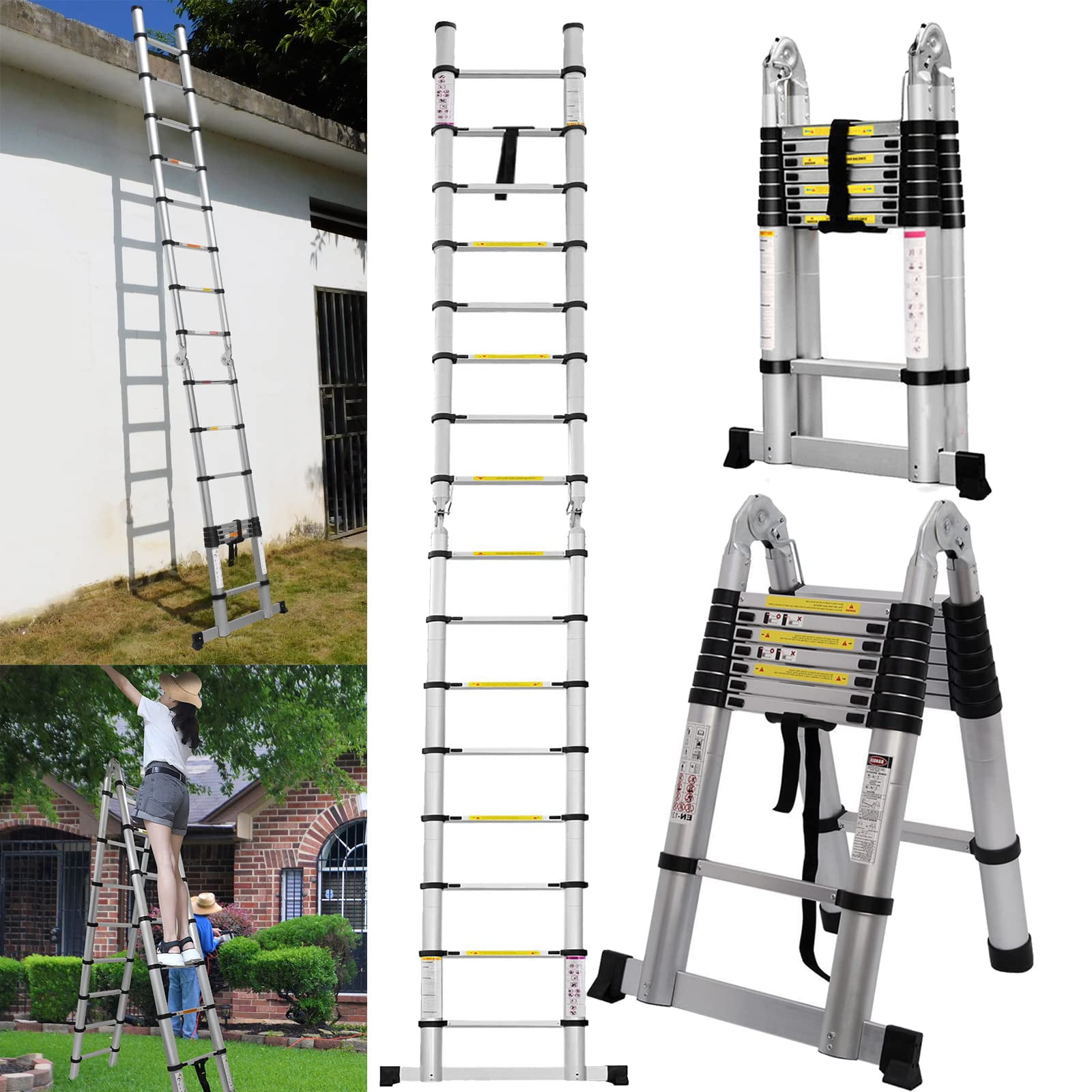 RV Aluminum Telescoping Ladder 16.5FT Extension Tall Ladder for High Ceilings, Lightweight ...