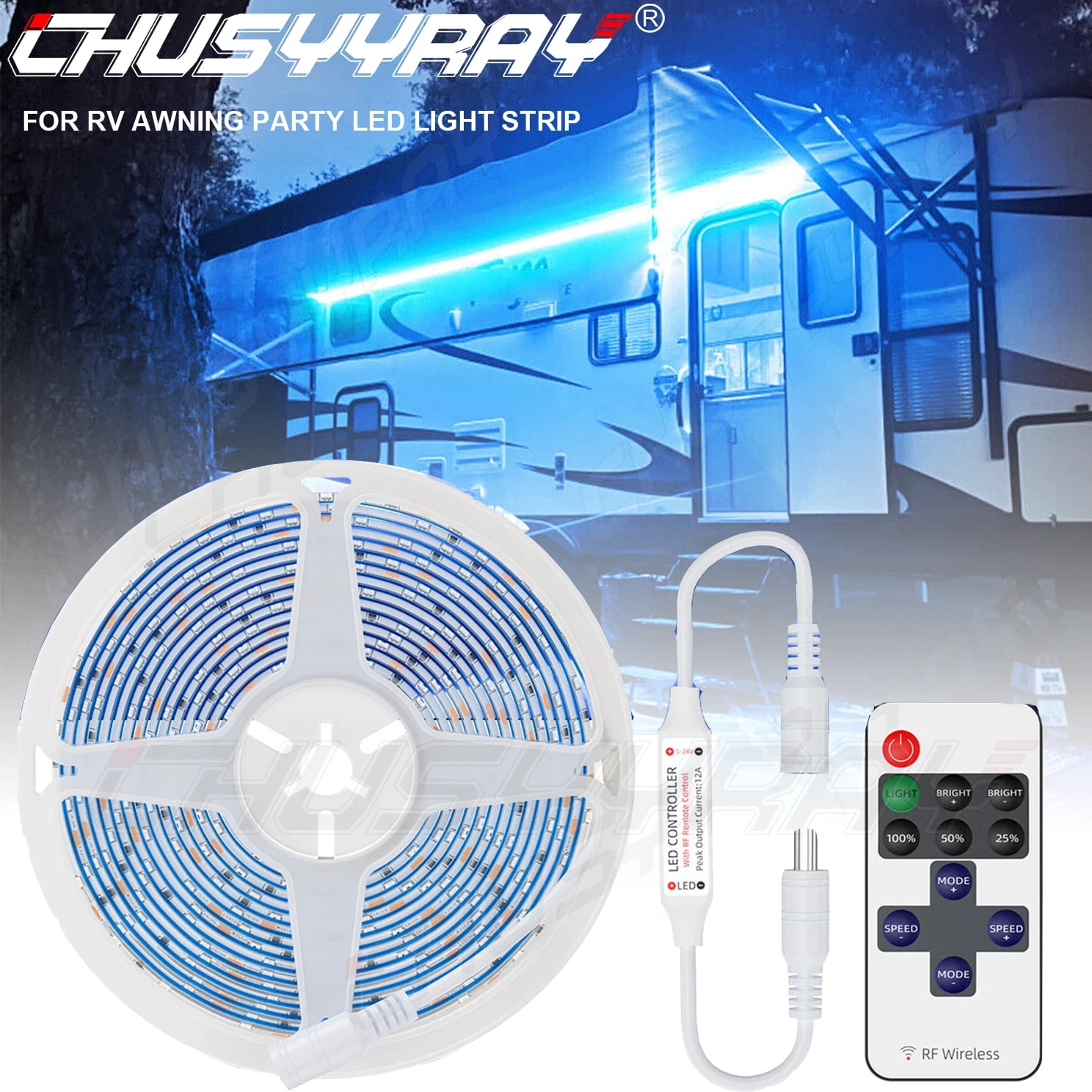 RV Awning Camper 16ft Blue Beam Color Changing LED Strip Light Kit, 5m ...