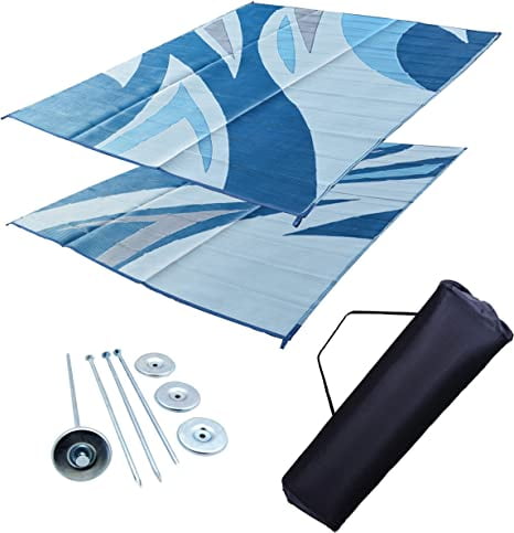 RV Awning Mat Reversible Patio Mat Blue Wave Mat Kit (9' x 12 ...
