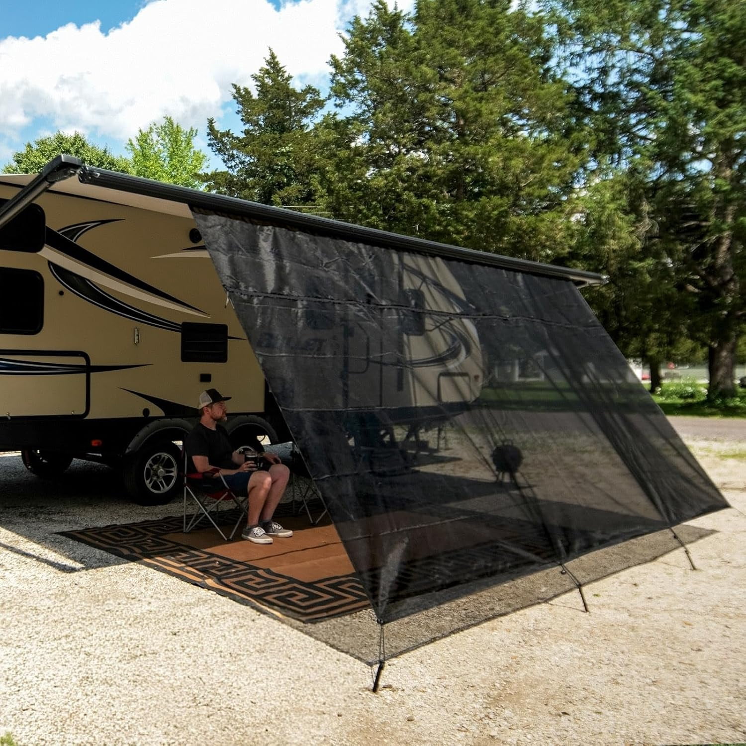 RV Awning Shade Screen with Zipper, 9'X17'3" RV Awning Front Shade ...