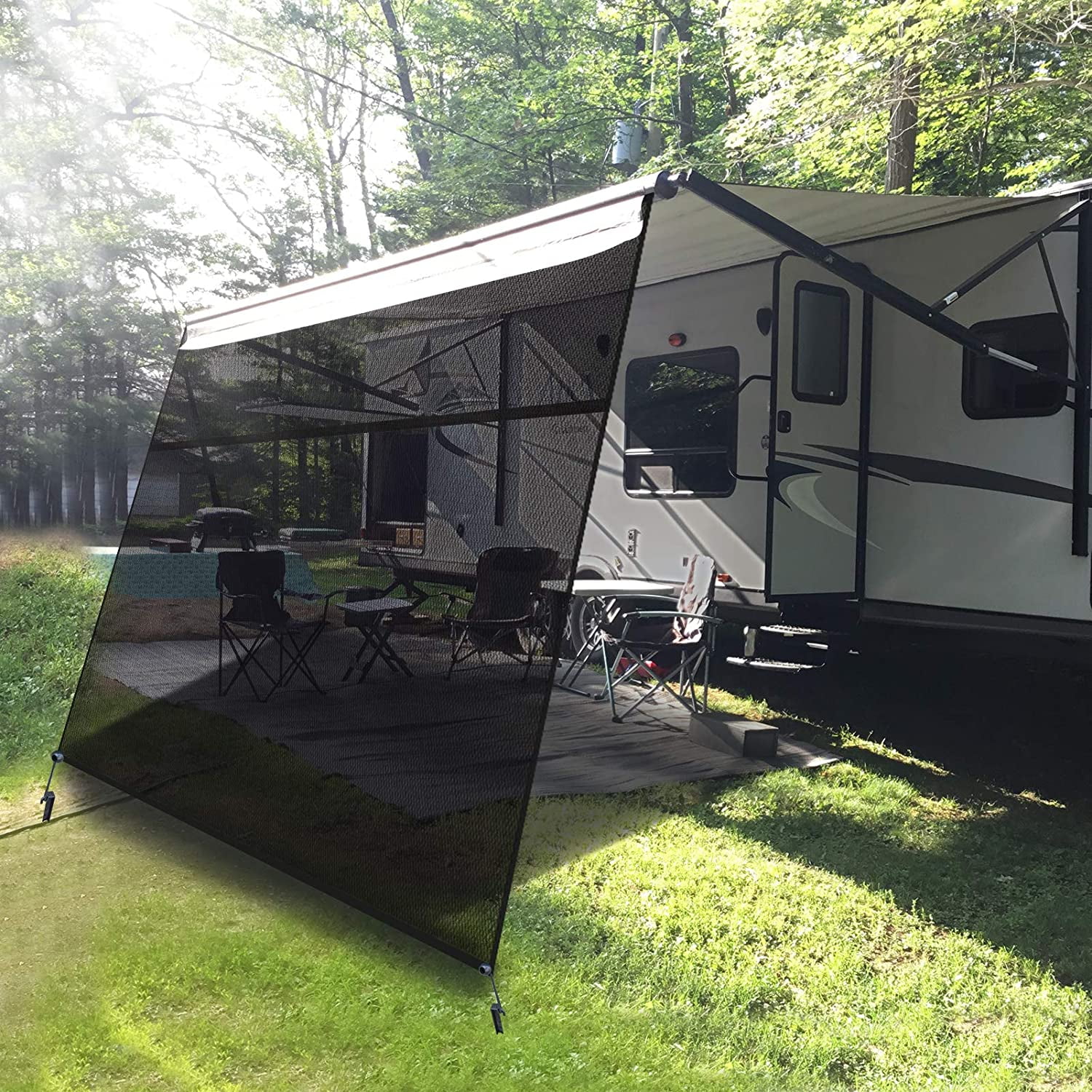 RV Awning Sun Shade Screen with Zipper 15' x 9' - RV Awning Shade ...