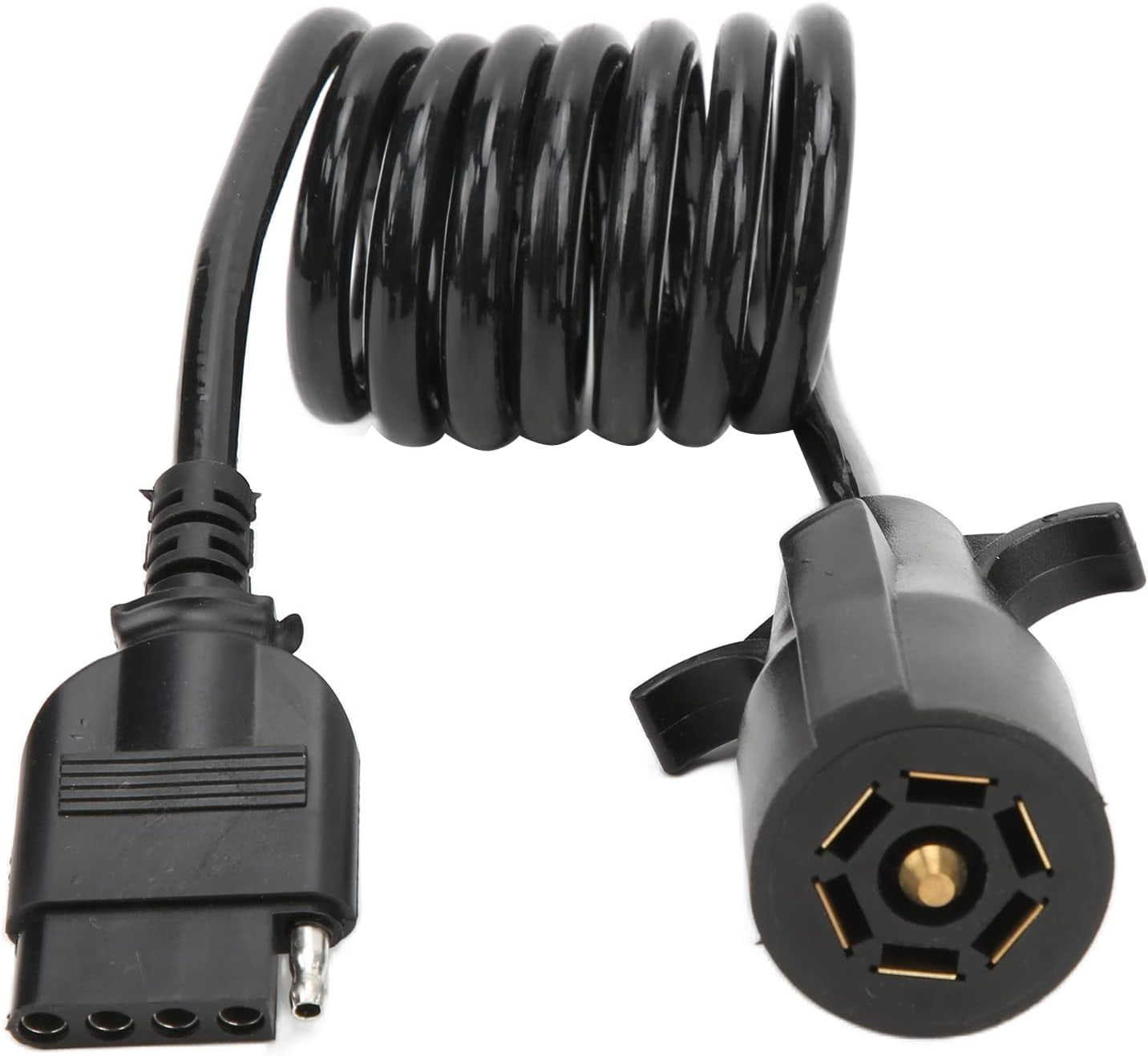 RV Blade 7 Way Round to 5 Way Pin Flat Trailer Coiled Wiring Connector ...